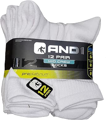 Amazon.com: AND1 White 12 Pair ProPlatinum Mid Crew Socks : Clothing ...