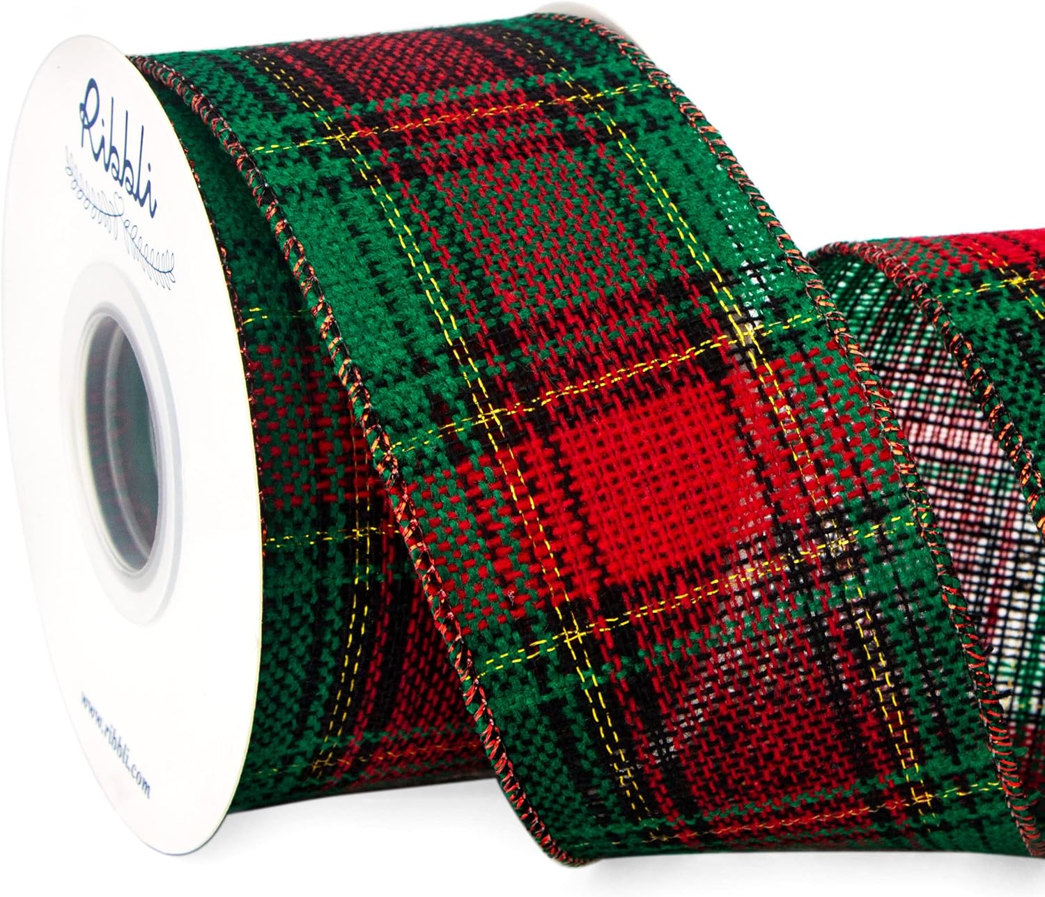 Amazon.com: Ribbli Christmas Plaid Wired Ribbon, Red and Green Plaid with Gold Metallic, 2-1/2 ...