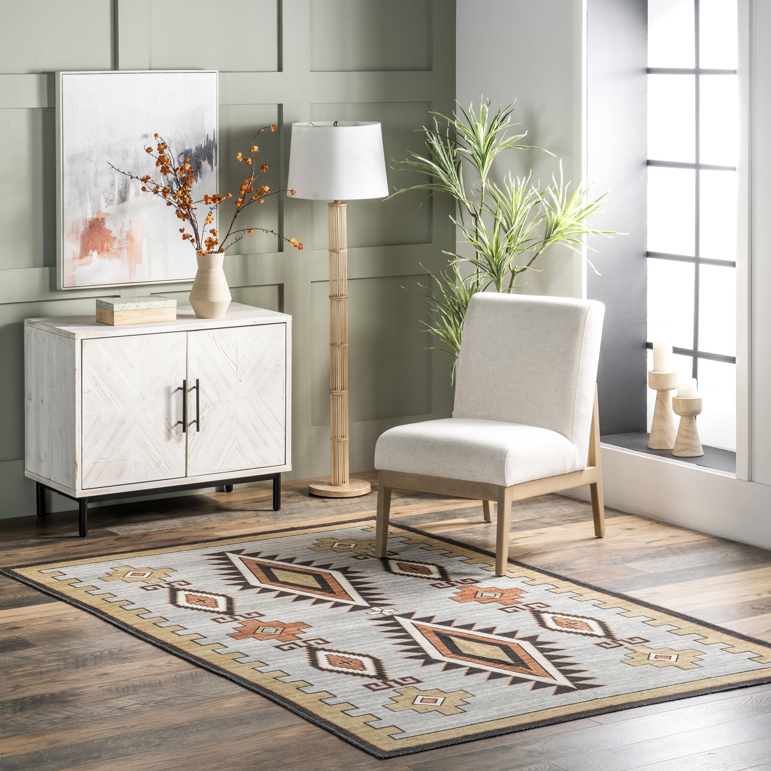 nuLOOM Elora Southwestern Machine Washable Area Rug, 7x9, Grey