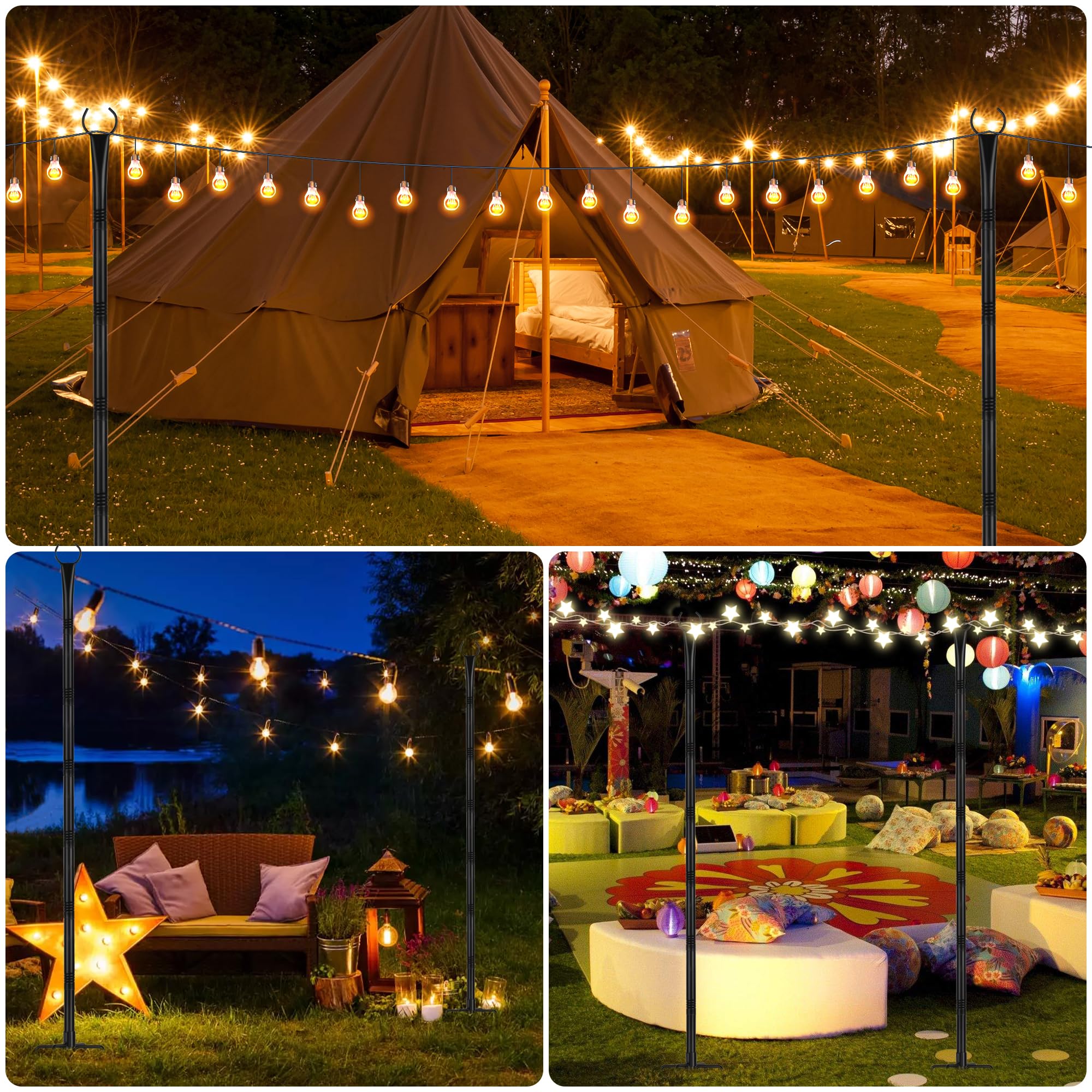 Suchtale String Light Poles with Hooks, 4 Pack 8.5FT Metal Light Pole ...