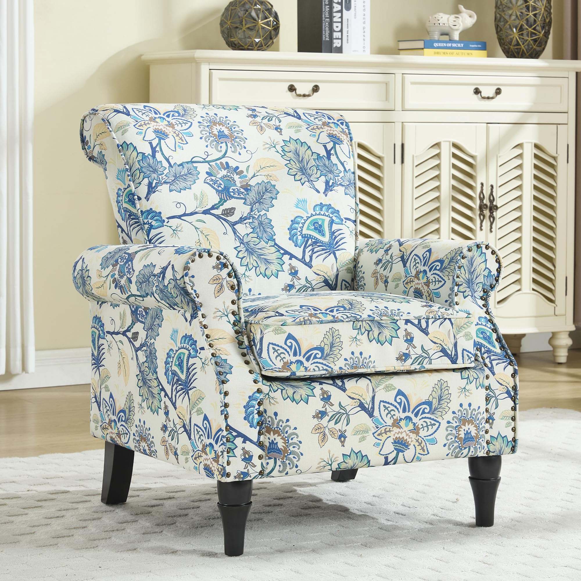 Amazon.com: HCHAIRH Wingback Accent Chair Floral for Living Room Comfy ...