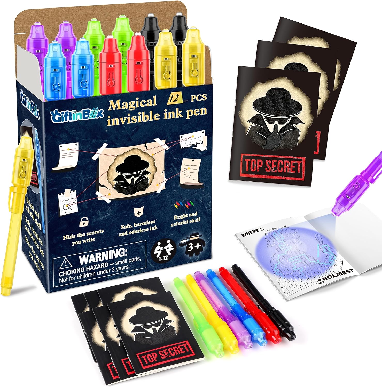 Amazon.com: GIFTINBOX Invisible Ink Pens with UV light for Kids, Spy Pen Party Favors for Kids 8 ...