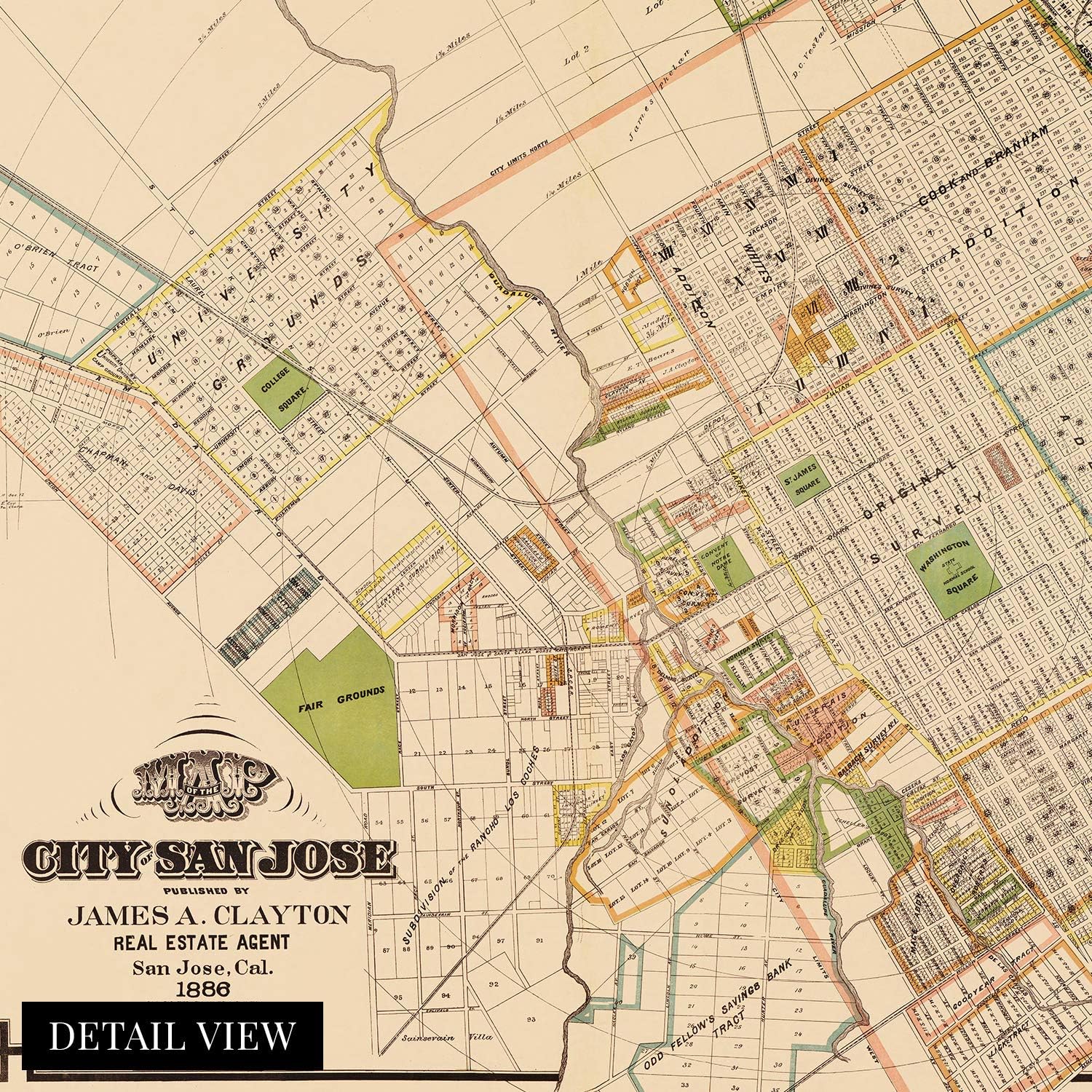 HISTORIX Mapa vintage de San José California 1886 Arte de pared vintage ...
