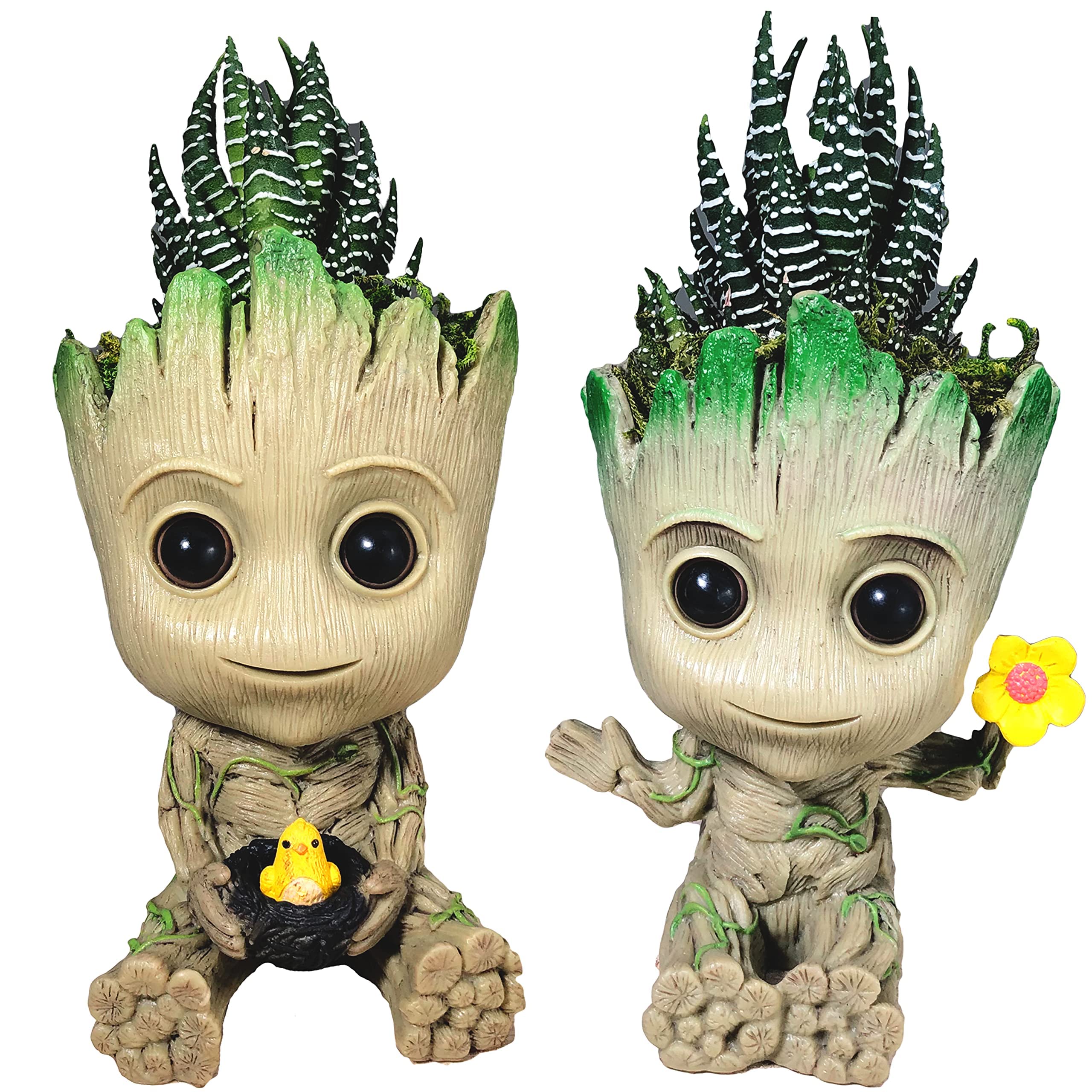 Buy (Set of 2) Baby Groot Holding Baby Bird & Holding Flower, Cute ...