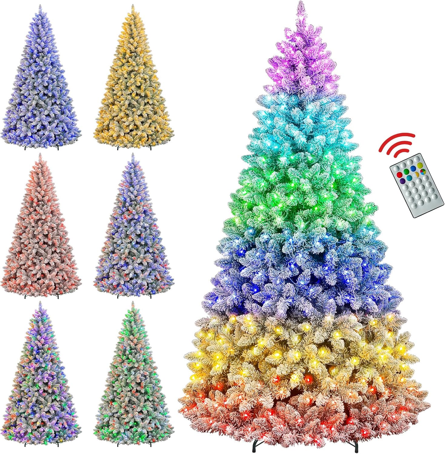 Amazon.com: Hykolity 7.5 ft Prelit Snow Flocked Christmas Tree with ...