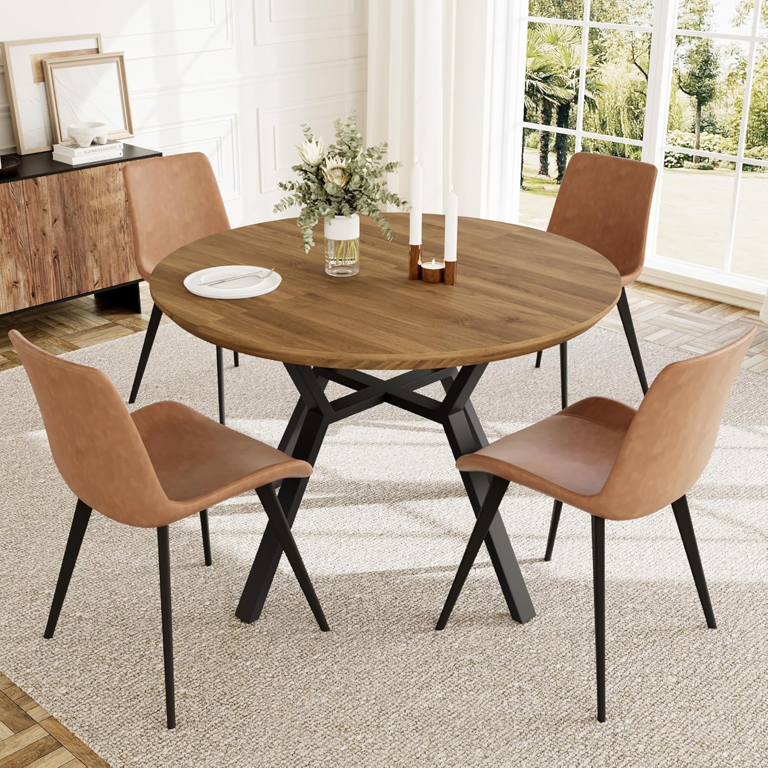 Amazon.com - HIPIHOM Extendable Round Dining Table Set for 4-6 People ...