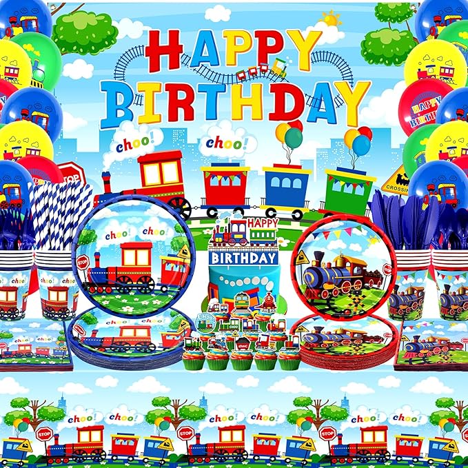 Amazon.com: Train Party Supplies , Includes Happy Birthday Party ...