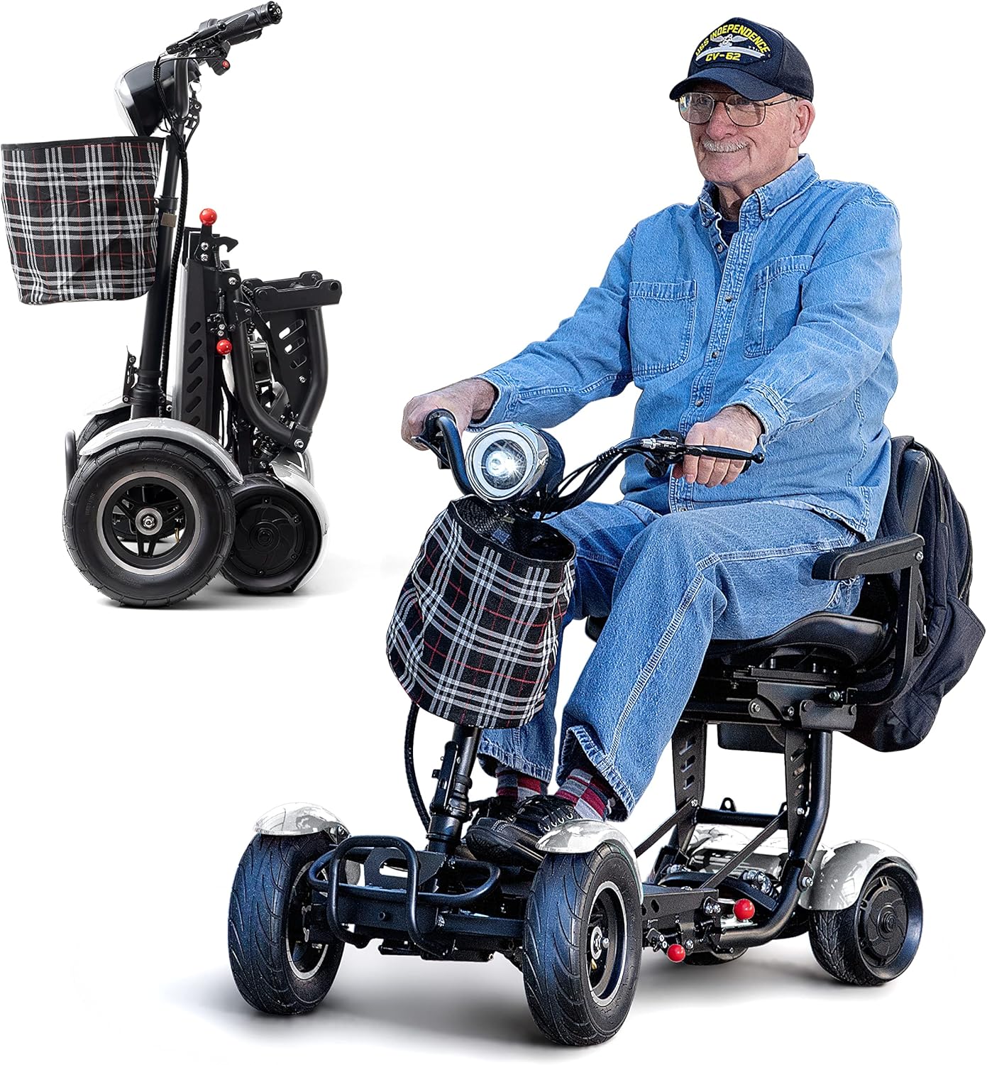 Electric Foldable Long Range Mobility Scooter for Seniors - 4 Wheel ...