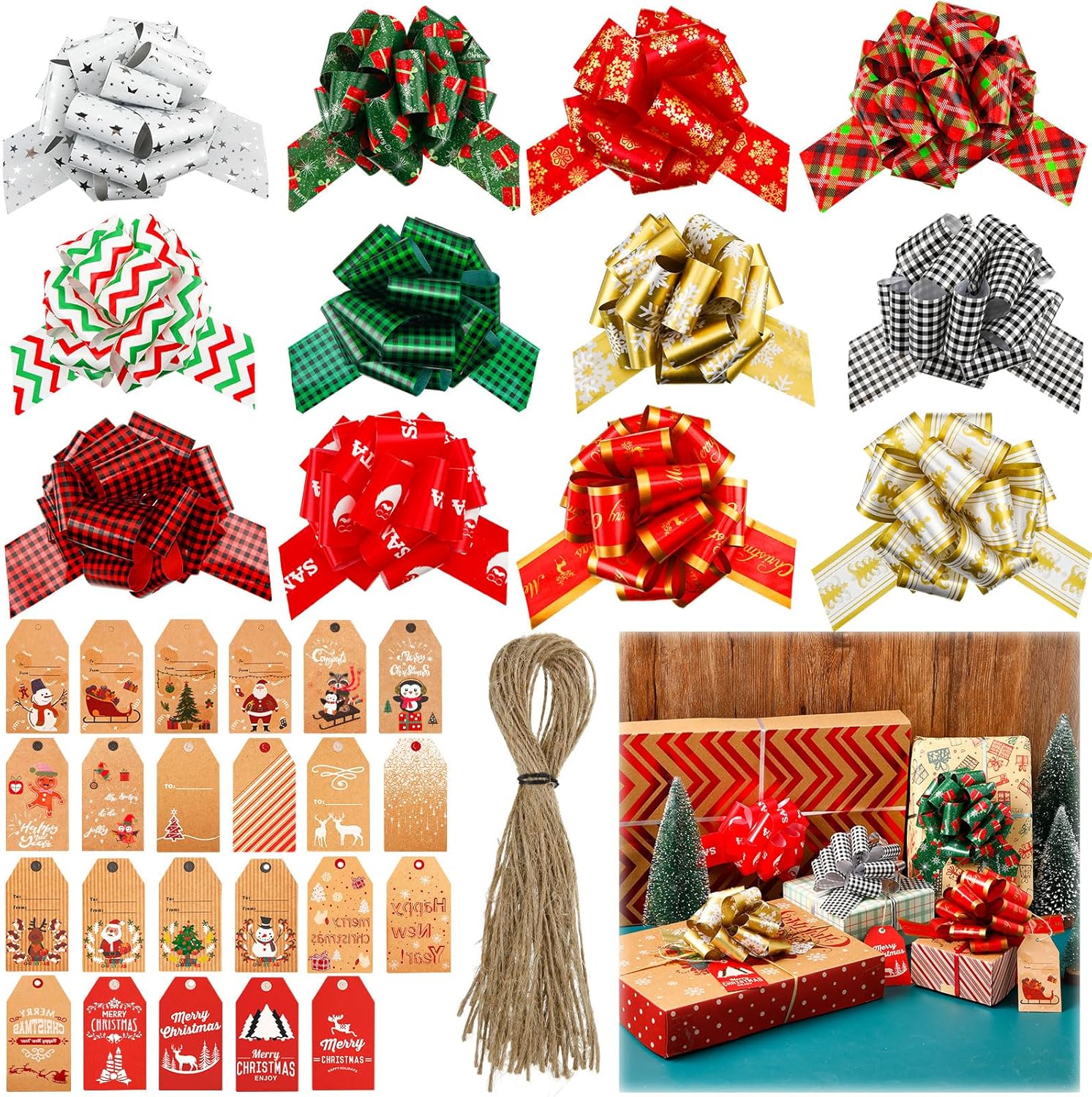Amazon.com: Zeyune 24 Pcs Christmas Pull Bows for Gift Wrapping with ...