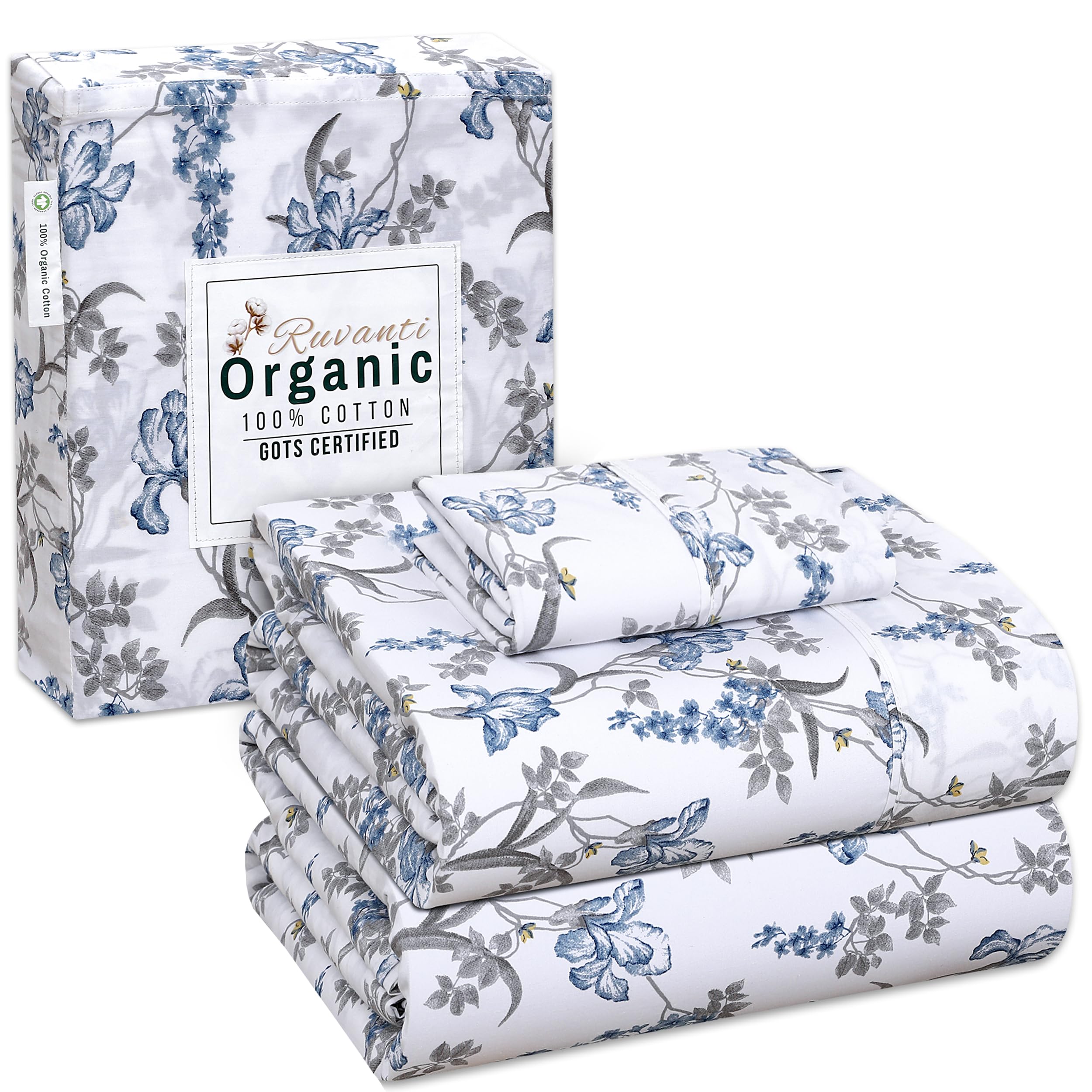 Amazon.com: RUVANTI 100% Organic Cotton Sheets Twin Sheets Set, 3 PC ...