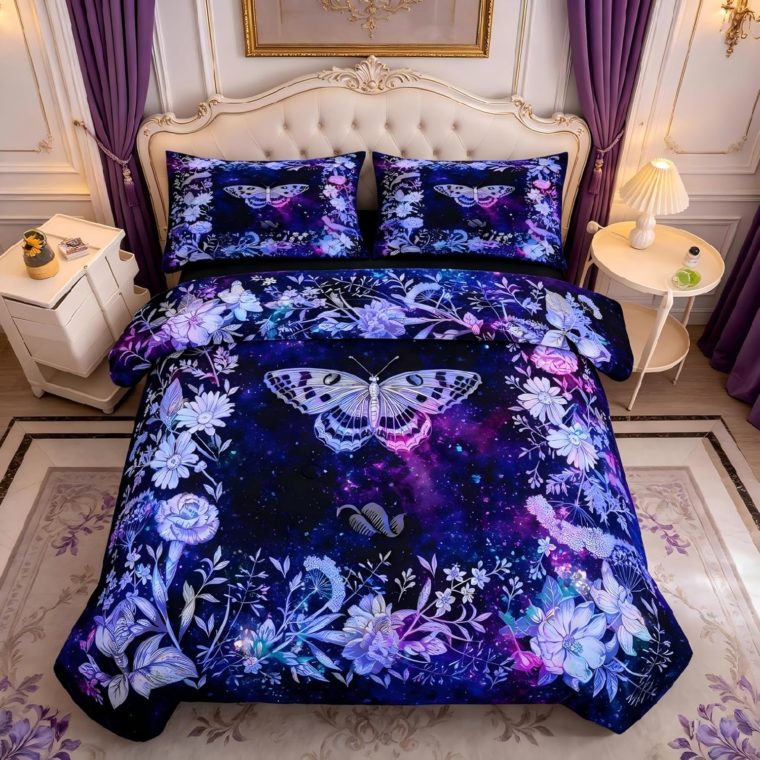 Amazon.com: Dearller Purple Butterfly Comforter Set, 5 Piece Butterfly ...
