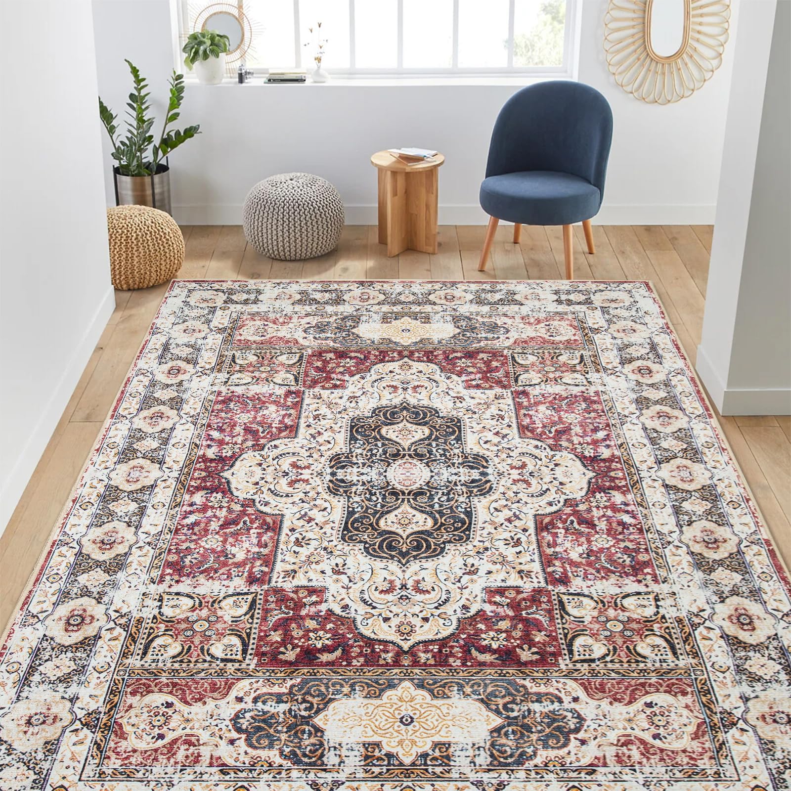 Amazon.com: Chicrug Luxury Red 5x7 Area Rugs for Living Room, TPR Large ...