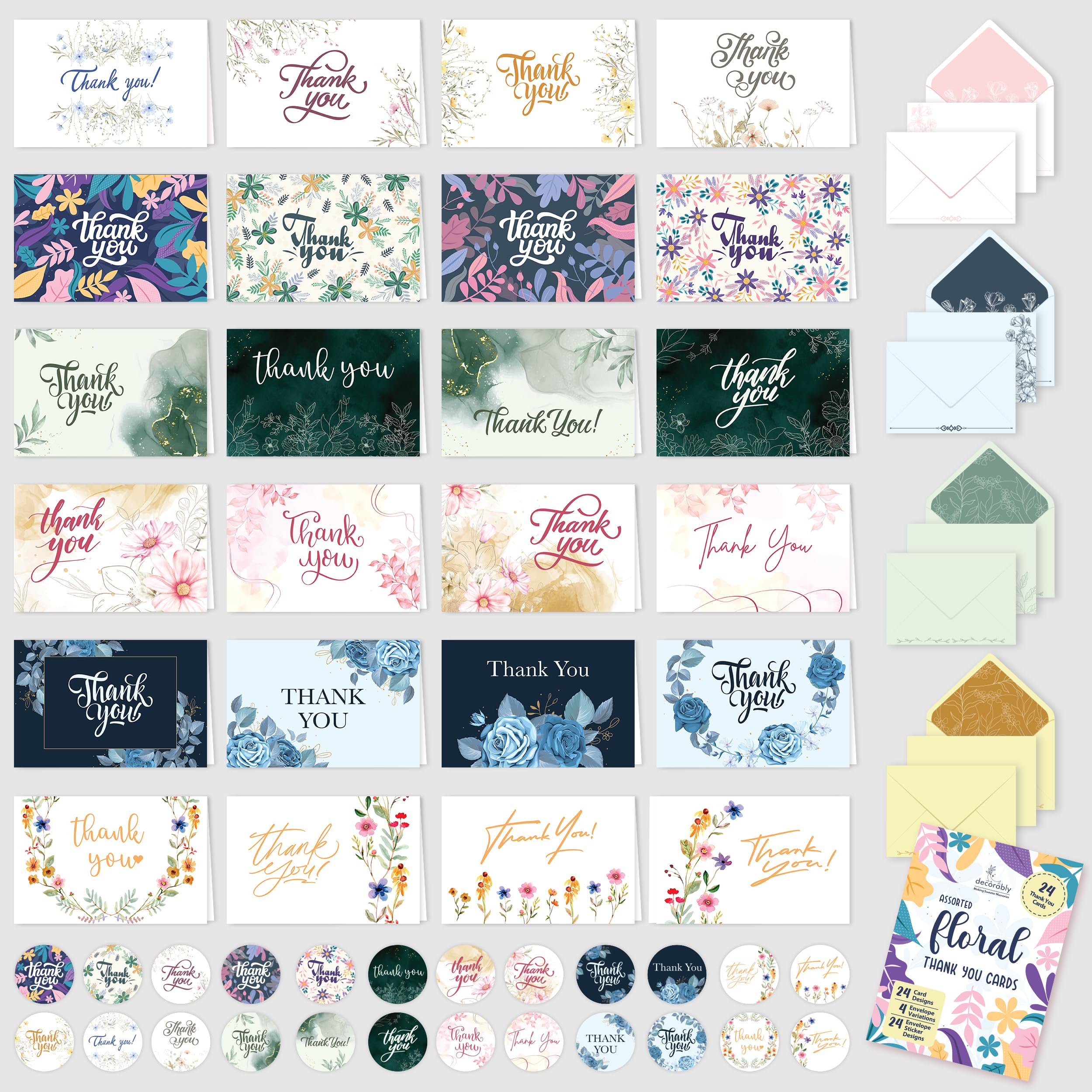 Snapklik.com : Decorably 24 Pack 6x4in Floral Assorted Thank You Cards