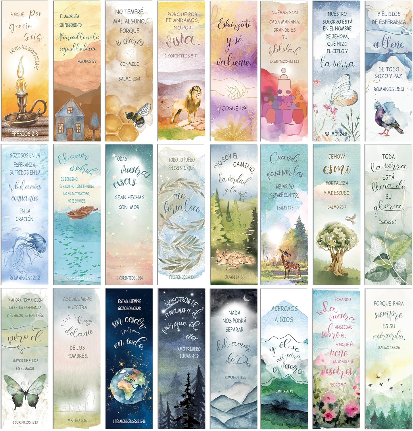 Amazon.com: 96 Pcs Spanish Bible Verse Christian Bookmarks, Watercolor ...