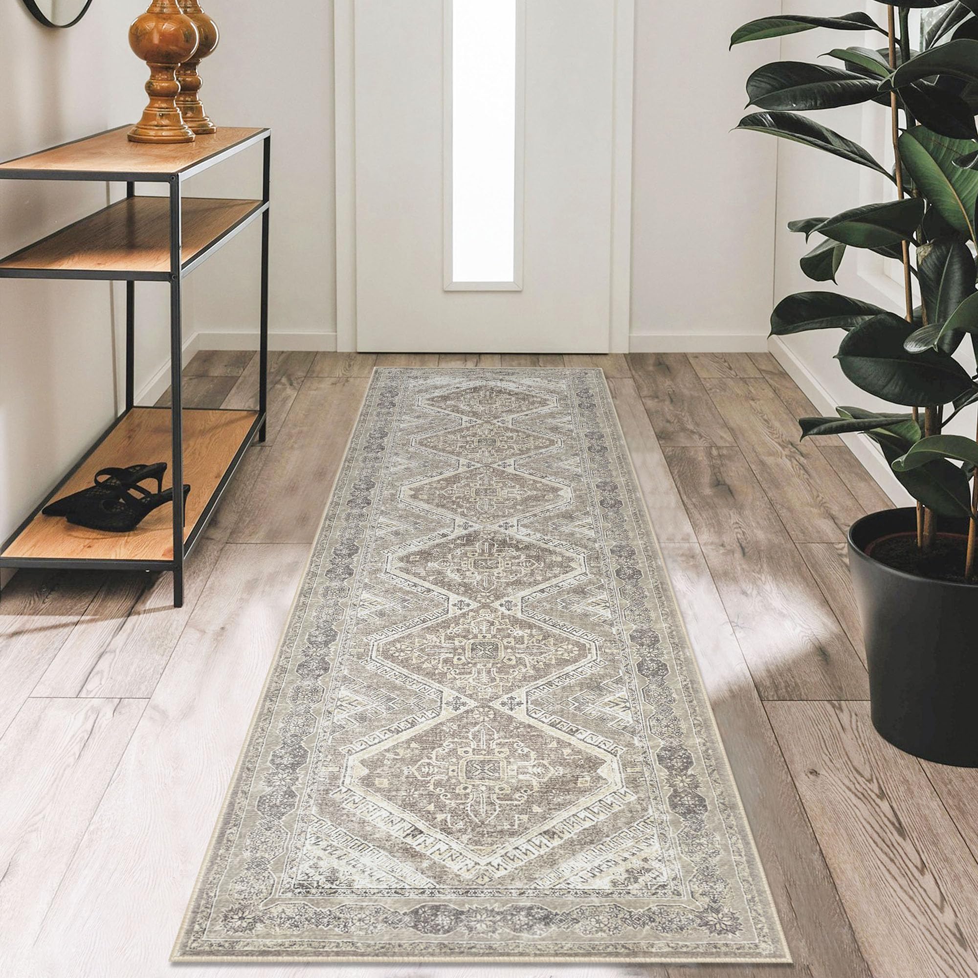 KUTA Oriental Washable Runner Rug, 2x7 Non-Slip Vintage Ivory Hallway ...