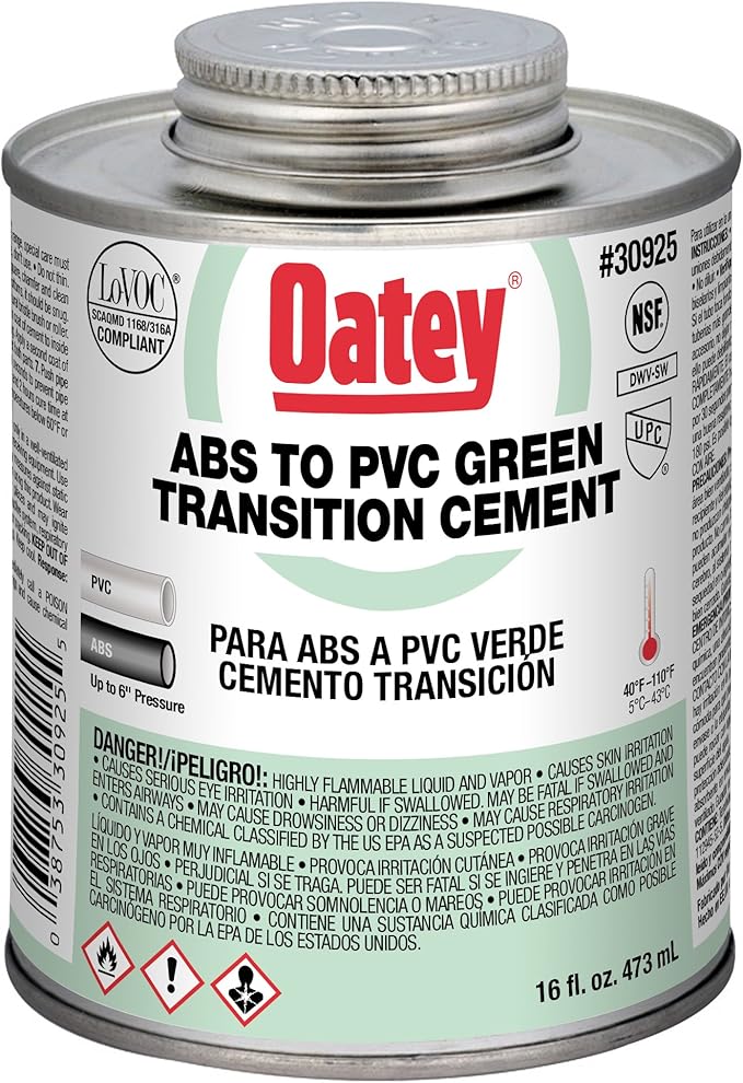Oatey 30925 Medium Bodied Transition Solvent Cement, 16 Oz, Can, Liquid ...