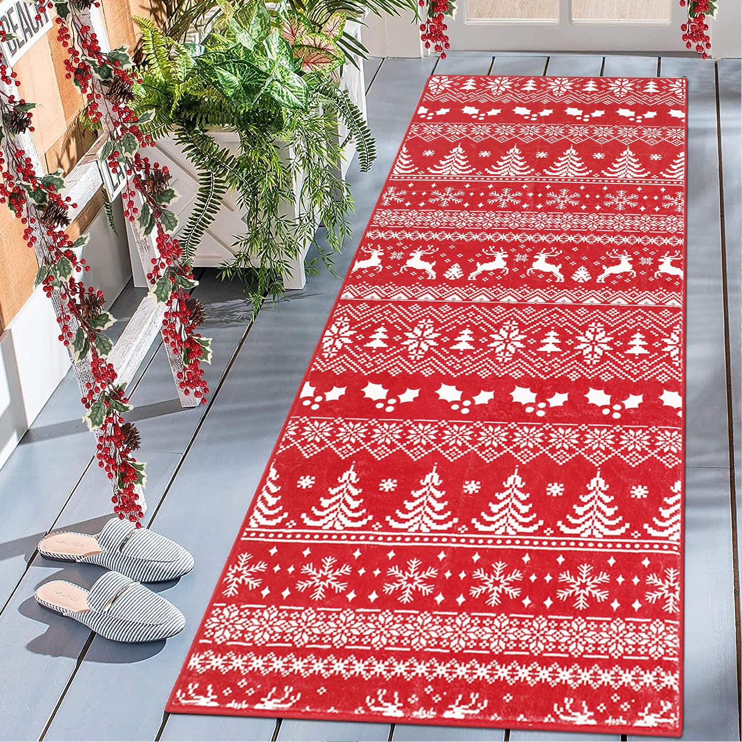 Amazon.com: Cekene Christmas Runner Rug 2x6 Red Hallway Runner Rug 6ft ...