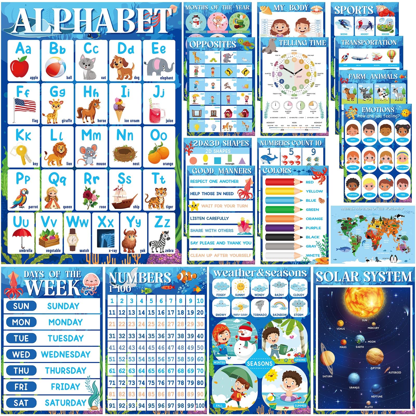 Snapklik.com : Funrous 18 Pcs Ocean Educational Posters For Classroom ...