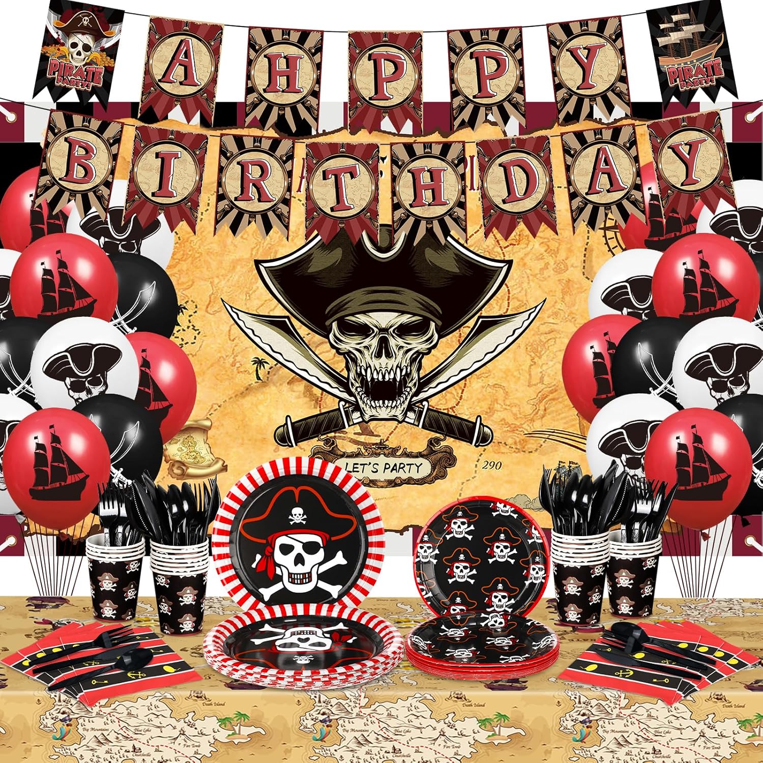 Amazon.com: Pirate Birthday Party Decorations for Boys, 145 Pcs Pirate ...