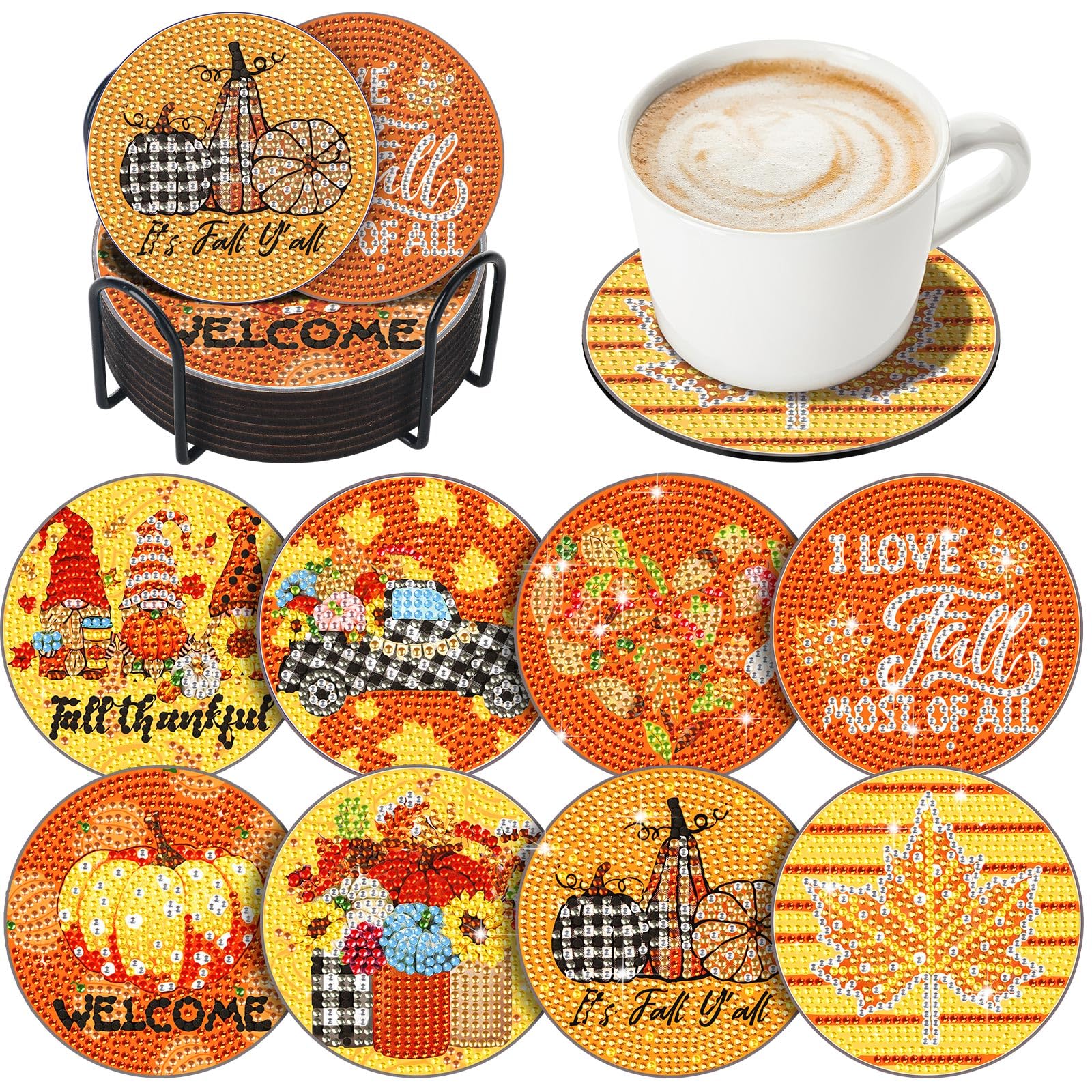 Amazon.com: Sunnyray 8 Pcs Fall Diamond Art Painting Coasters Kits DIY ...