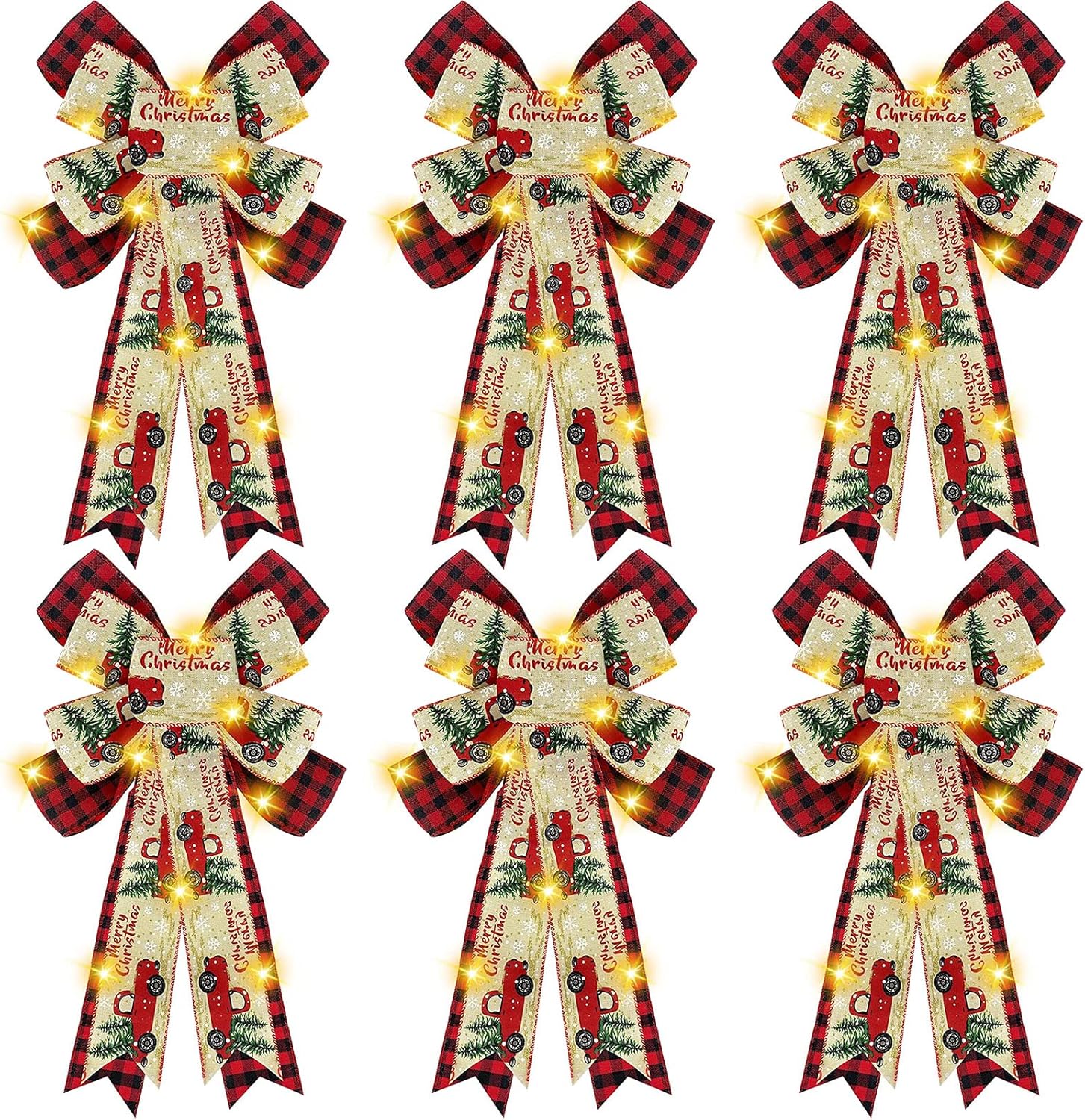 Amazon.com: 6 Pack Lighted Large Christmas Bows Led Christmas Tree ...