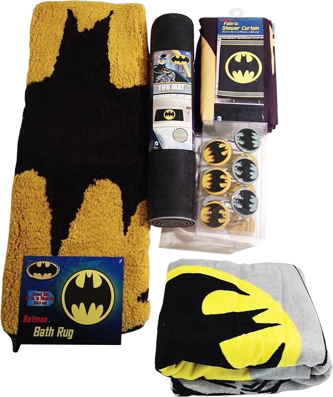 Amazon.com: Batman Bathroom Set, Shower Curtain, Hooks, Bath Rug, Bath ...
