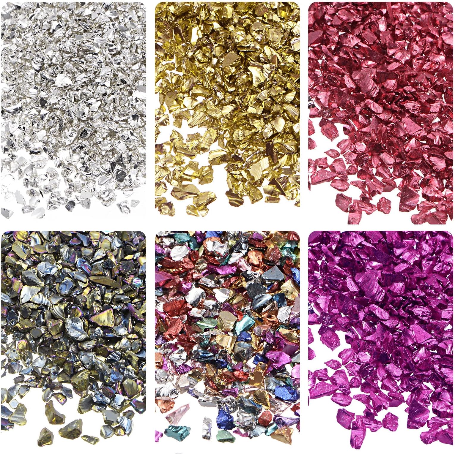 sourcing map 6 Colors Crushed Glass Chips, 1-4mm Irregular Glitter ...