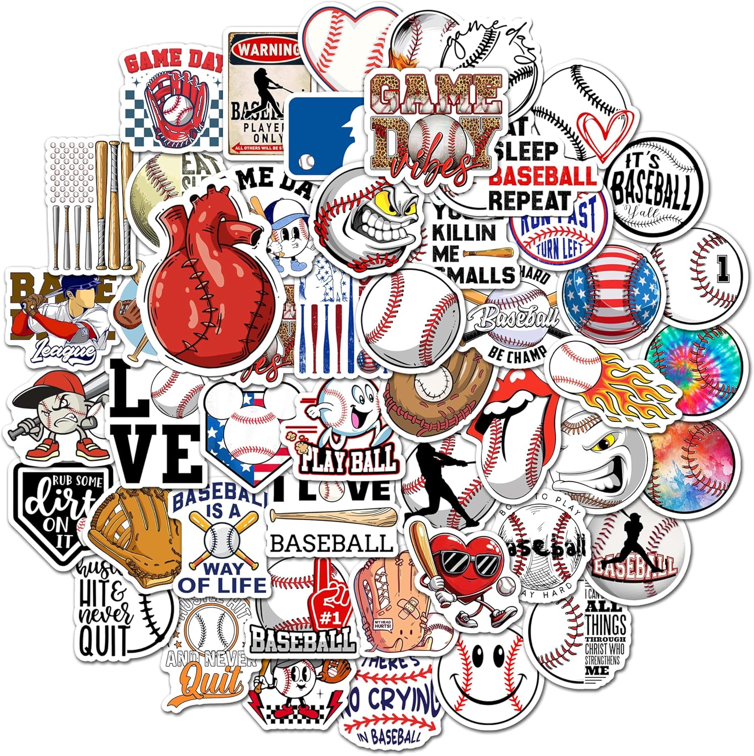 Amazon.com: BEATRI 50 Pcs Baseball Stickers, Baseball Vinyl Stickers ...