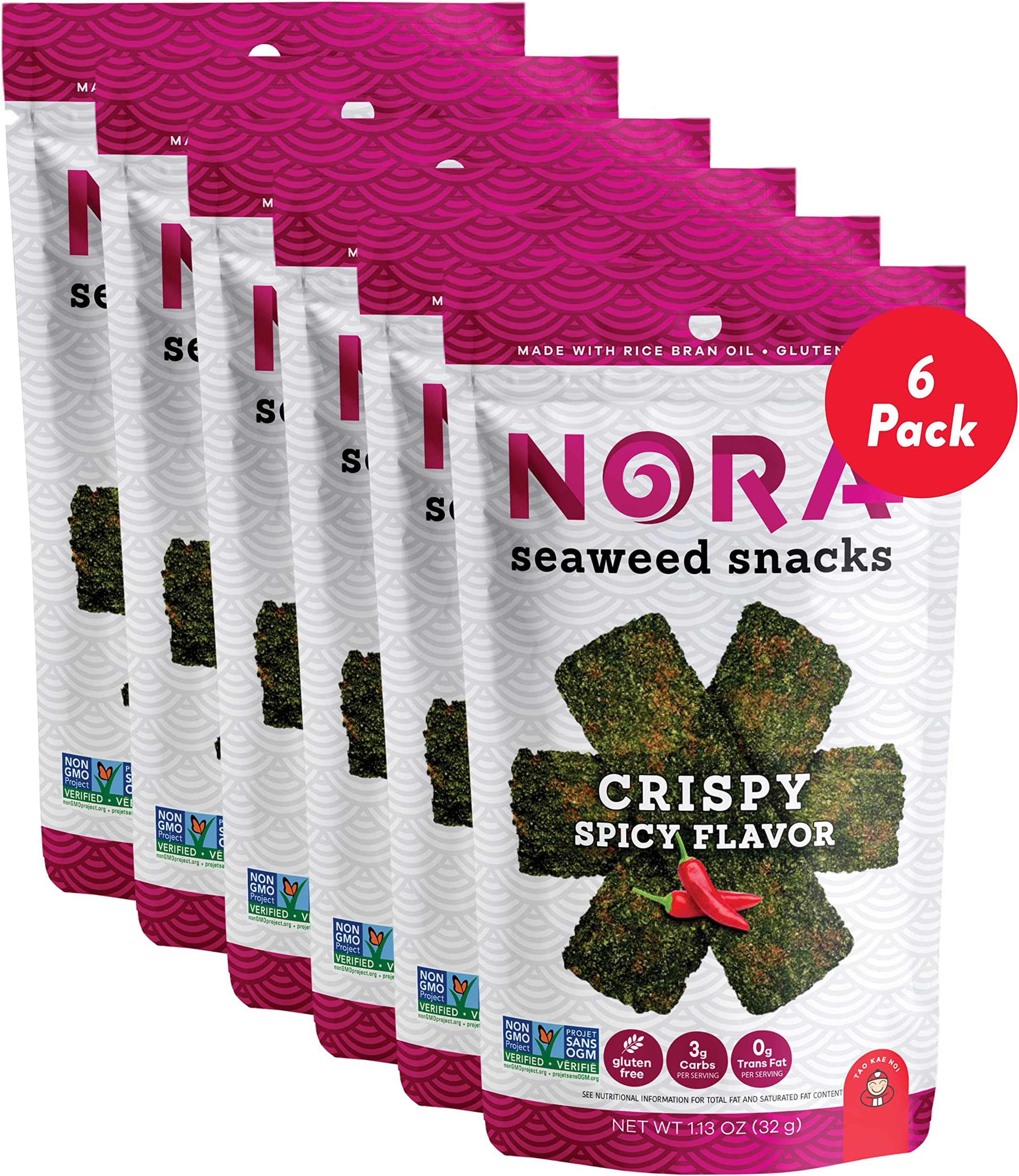 Amazon.com: Nora Seaweed Snacks, Crispy Spicy Flavor, Made with Rice ...
