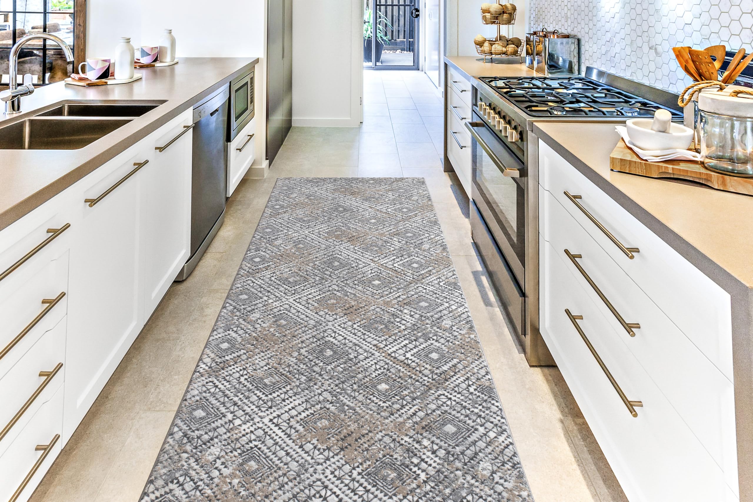 Amazon.com: Machine Washable,Non Skid PVC Backing, Square Pattern, Grey ...