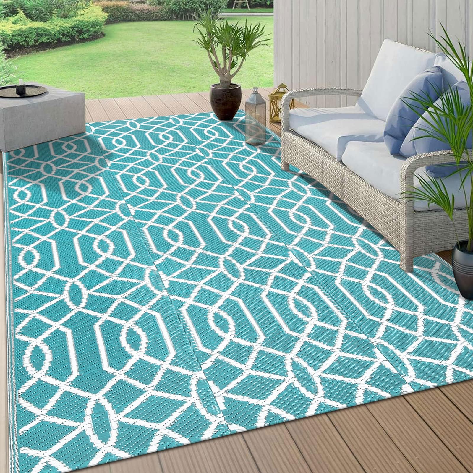 Amazon.com : Amazon Basics Rectangular Outdoor Rug for Patio and ...