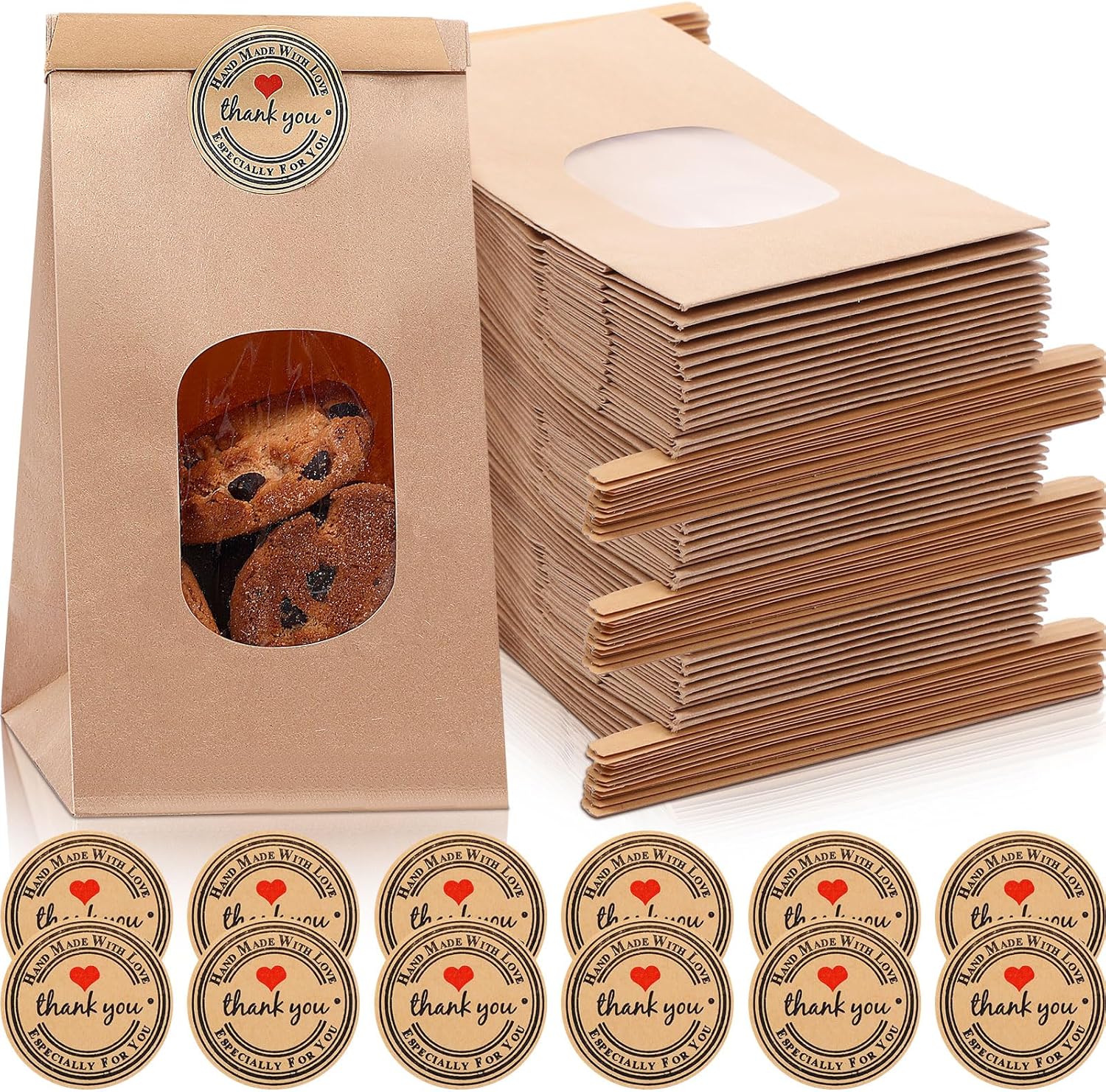 240 Pcs Bakery Bags with Window 3.54 x 2.36 x 6.7 Inch Paper Cookie ...