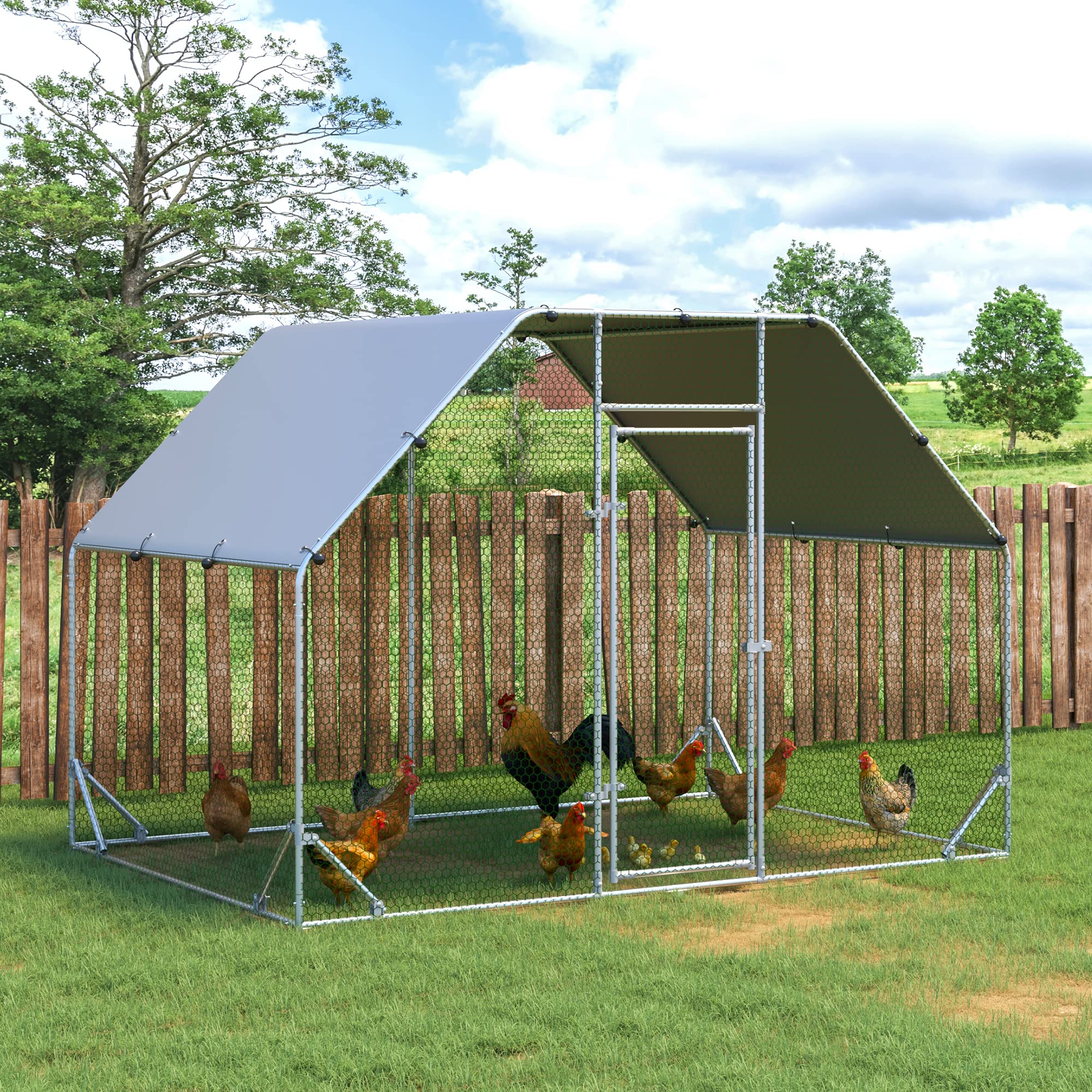 Buy Outdoor Chicken Run with Cover, Large Metal Chicken Coop 9x6x6ft ...