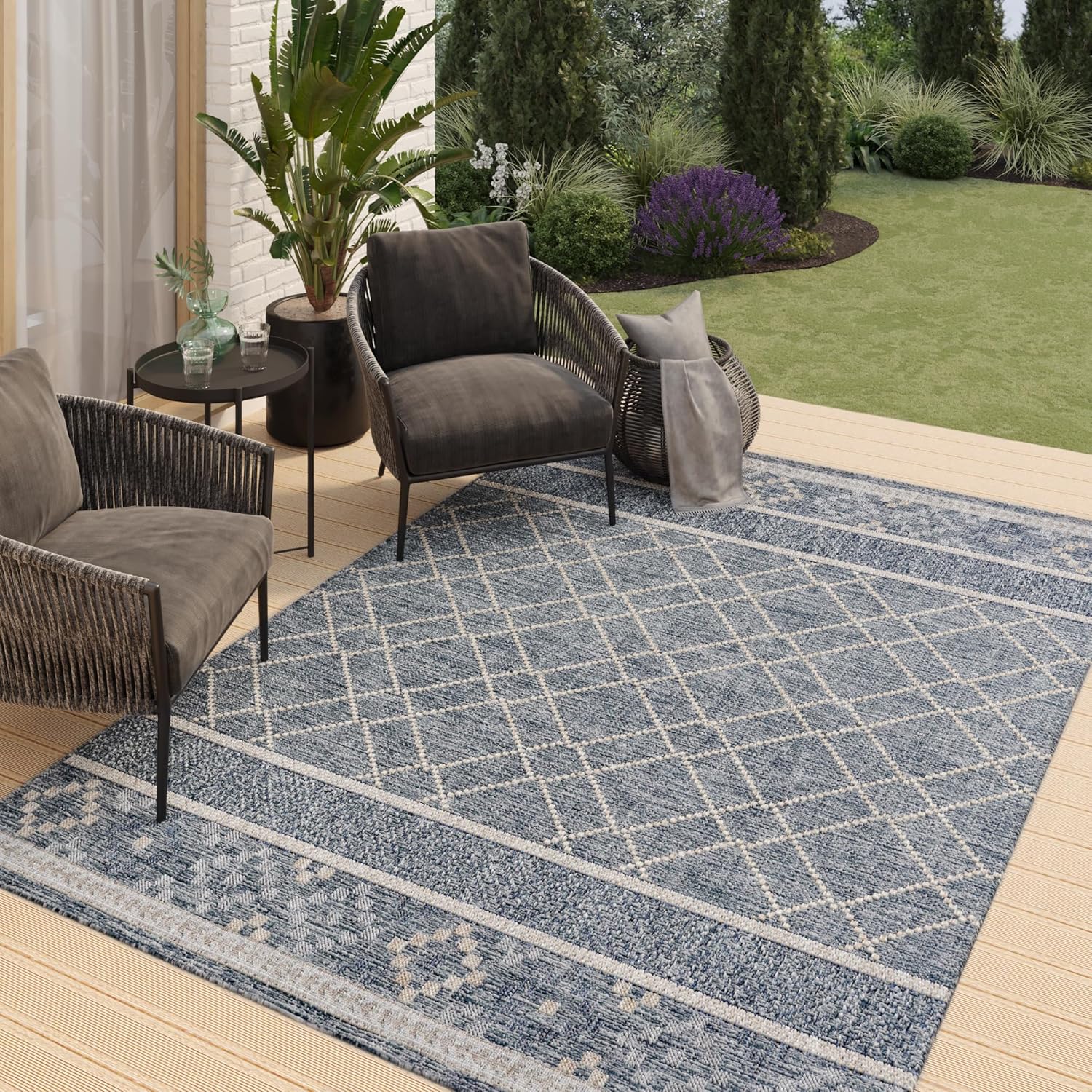 Amazon.com: TAPISO Melissa Area Rug 4x6 ft - Indoor Outdoor, Geometric ...
