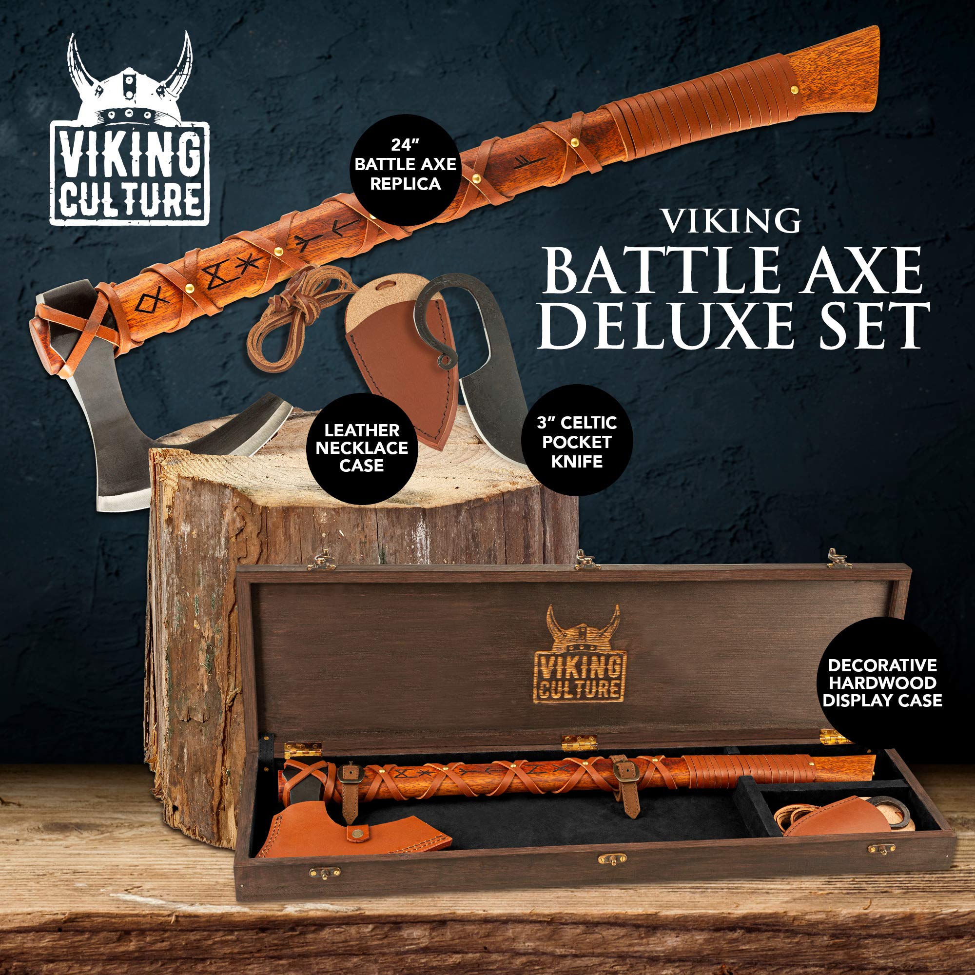 Viking Culture Viking Battle Axe | Hand-Engraved Runes and Celtic Ring ...