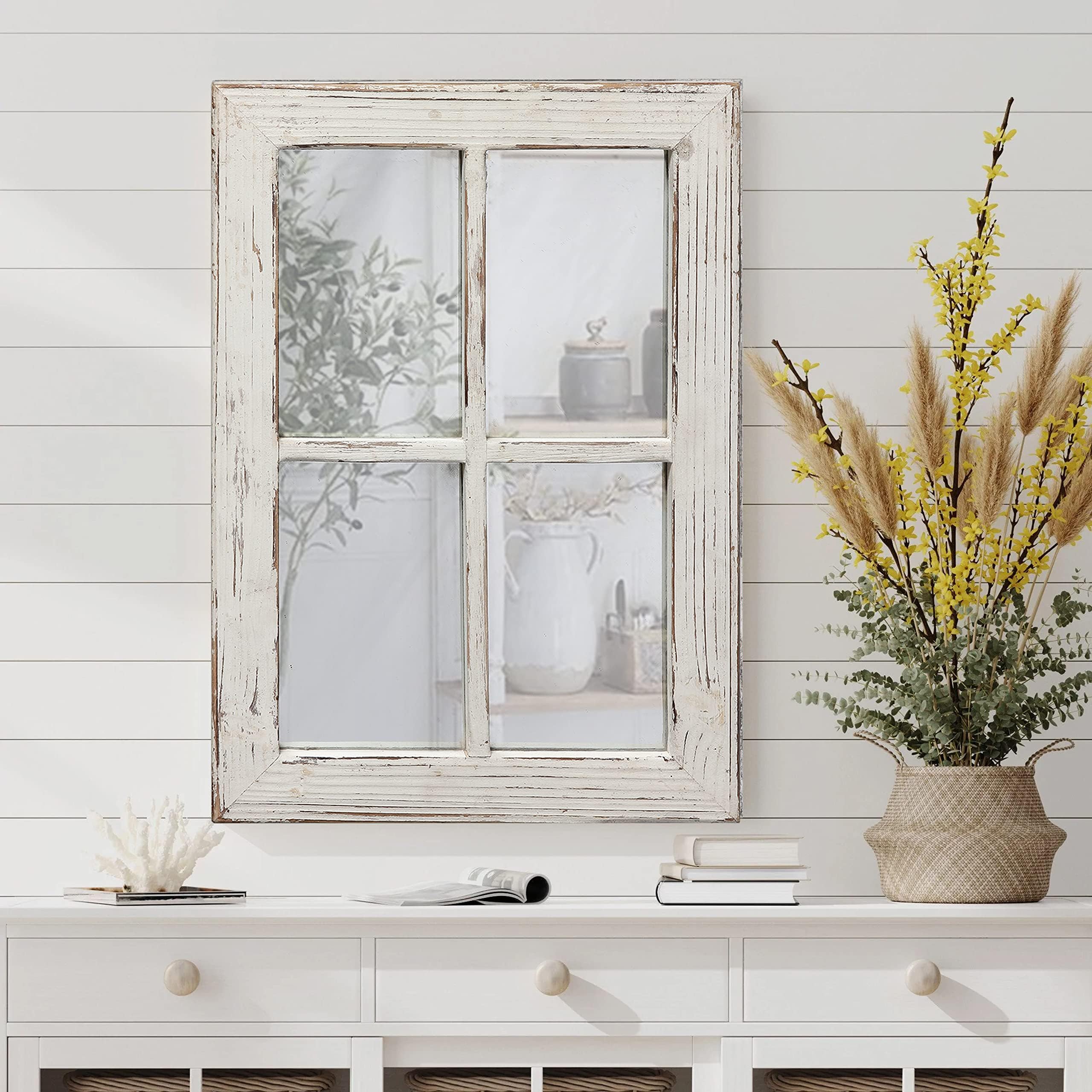 Amazon.com: Patton Wall Decor 24x36 Distressed White Windowpane Wall ...