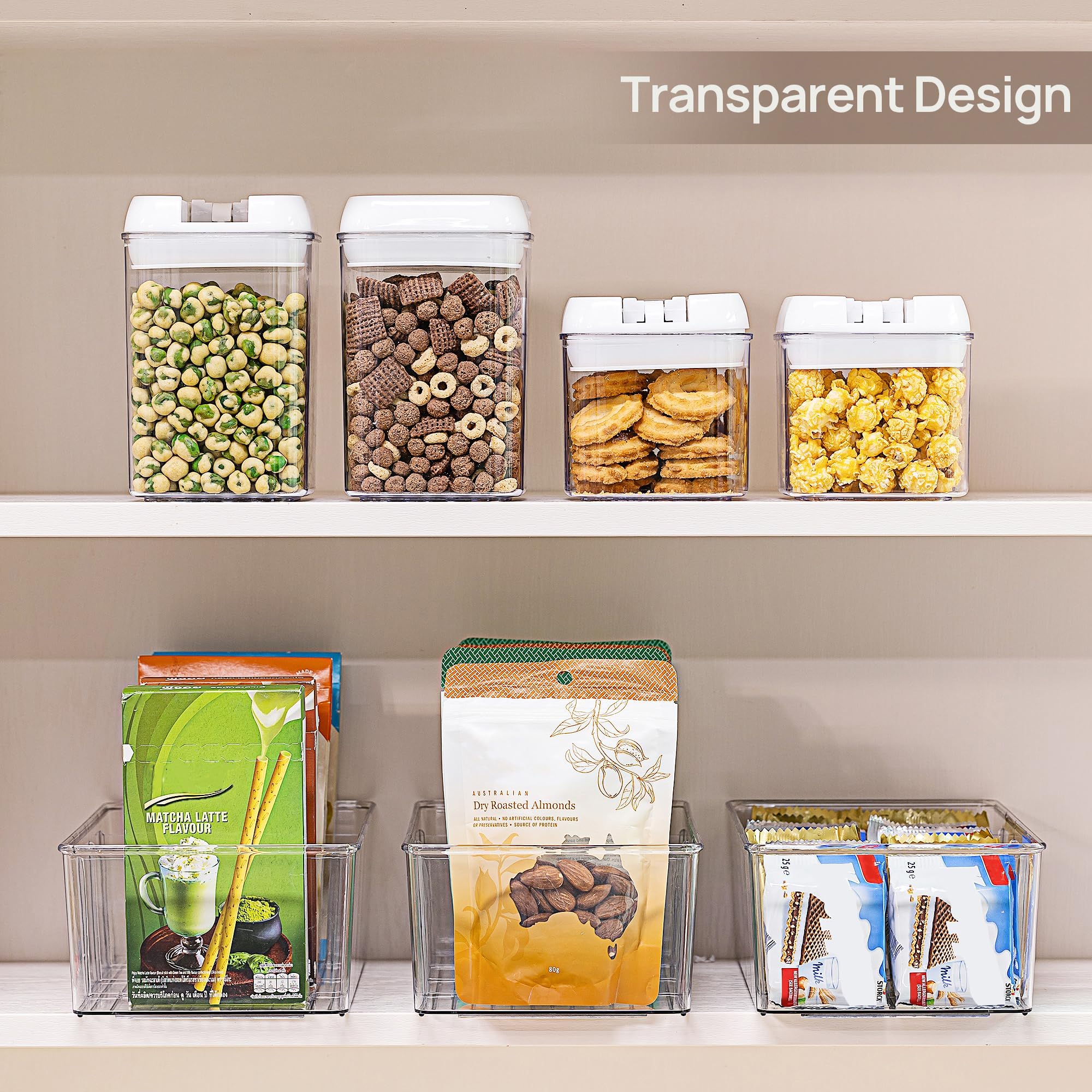 Snapklik.com : 8 Pack Food Storage Organizer Bins, Clear Plastic Bins ...