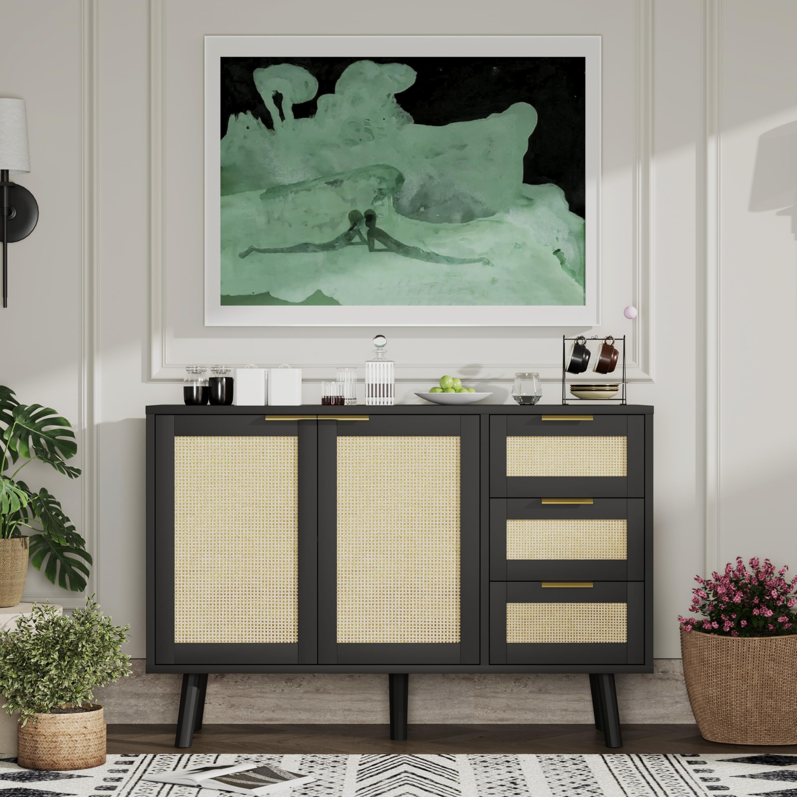 Amazon.com - Gyger Rattan Kitchen Buffet Cabinet with 2 Doors 3 Shelves ...