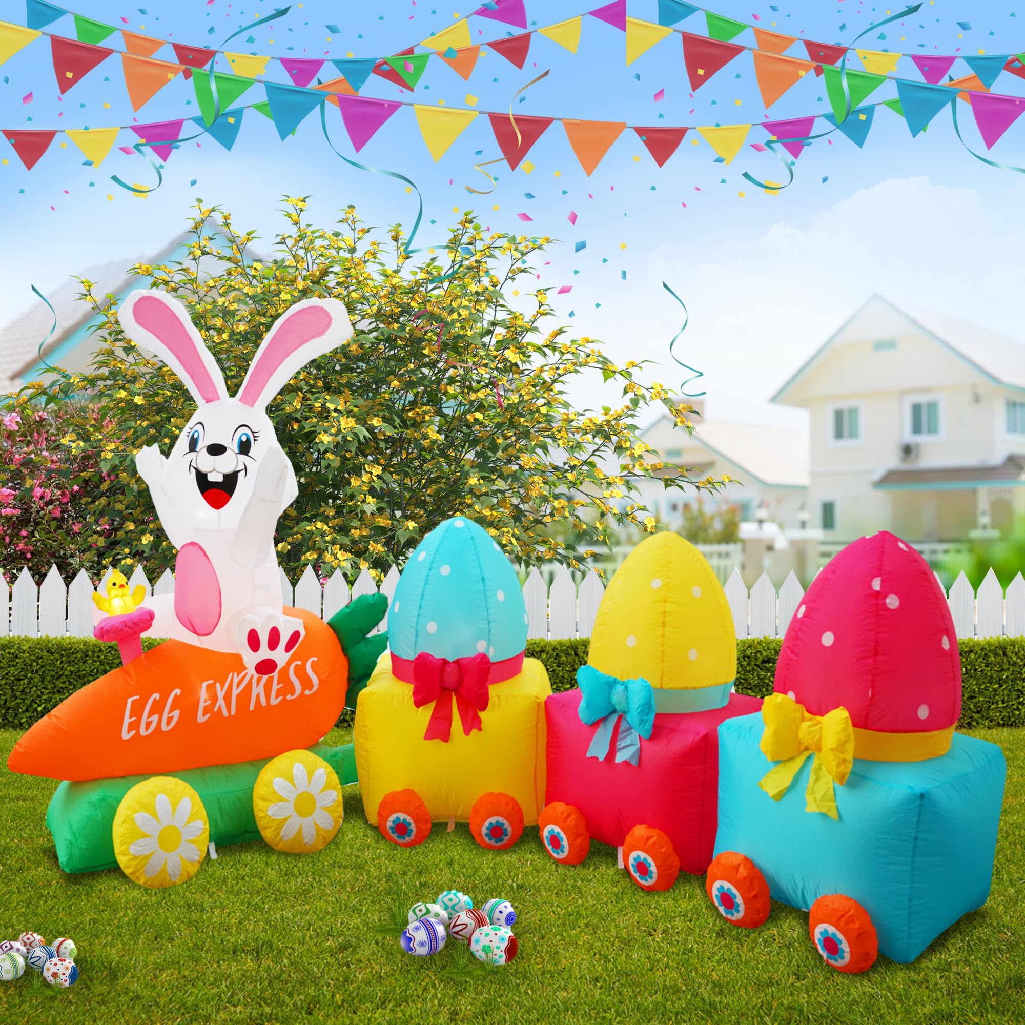 Amazon.com: 11FT Length Easter Inflatable Train Bunny on Carrot ...