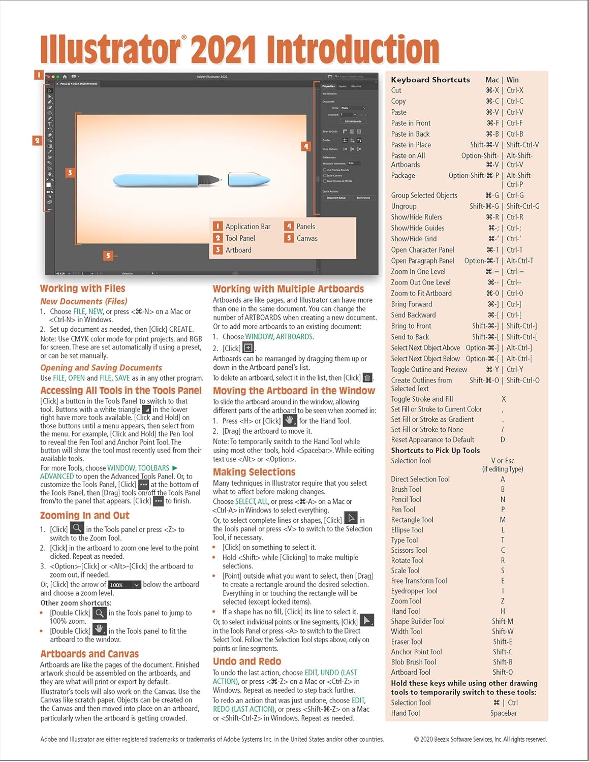 Adobe Illustrator 2021 Introduction Quick Reference Guide (Cheat Sheet ...