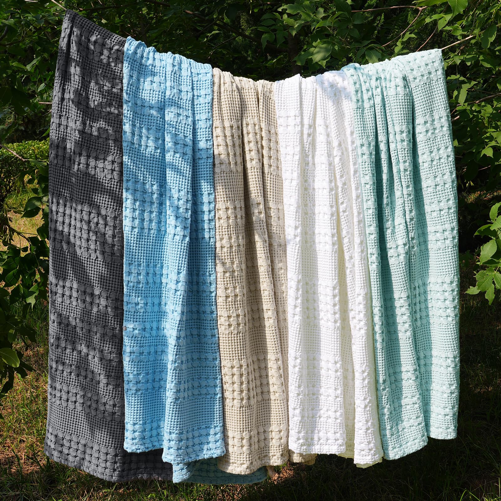 Amazon.com: David's Home 100% Cotton Waffle Weave Throw Bed Blanket ...