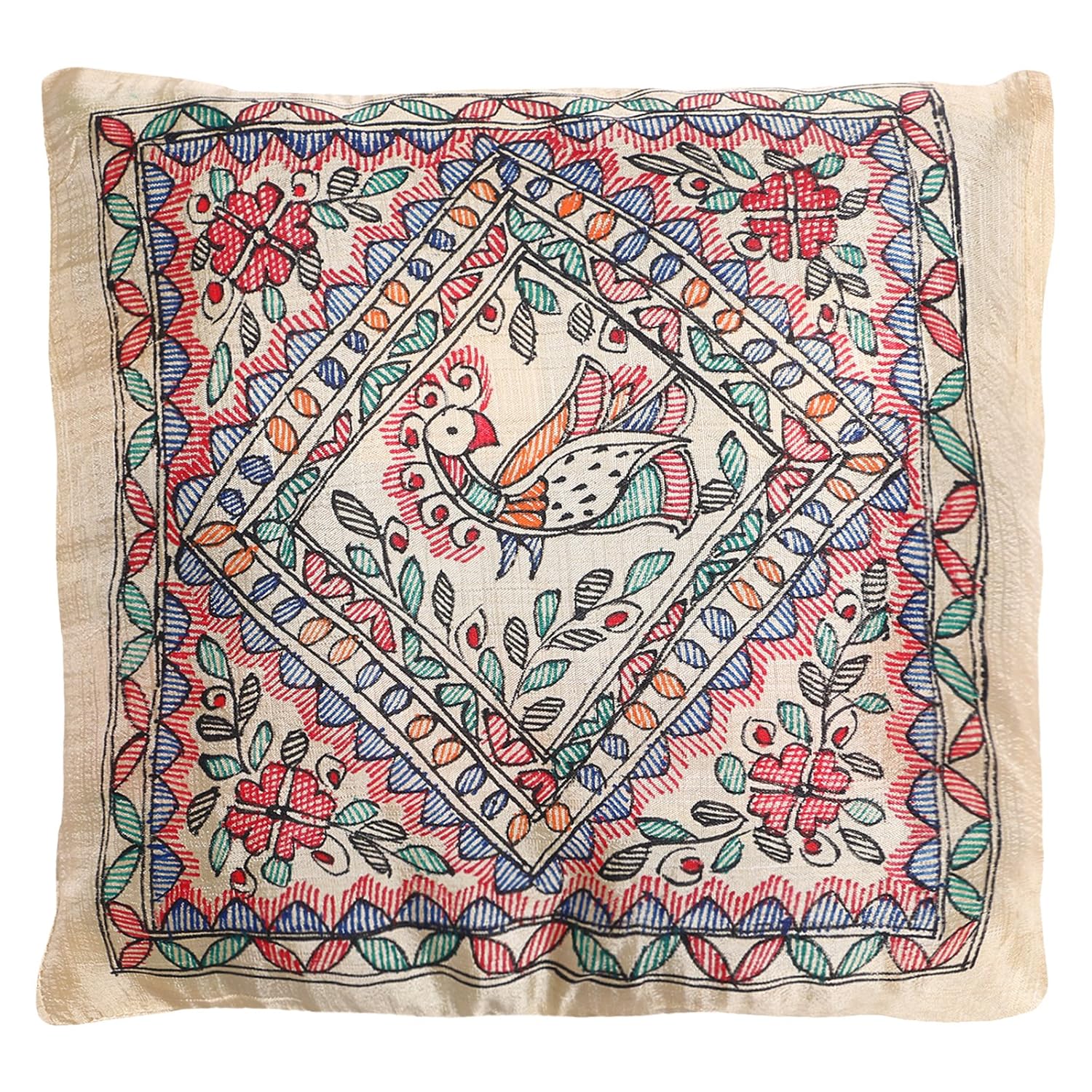 Buy iMithila Madhubani Folk Art Mithila ArtSilk Cushion Cover with ...