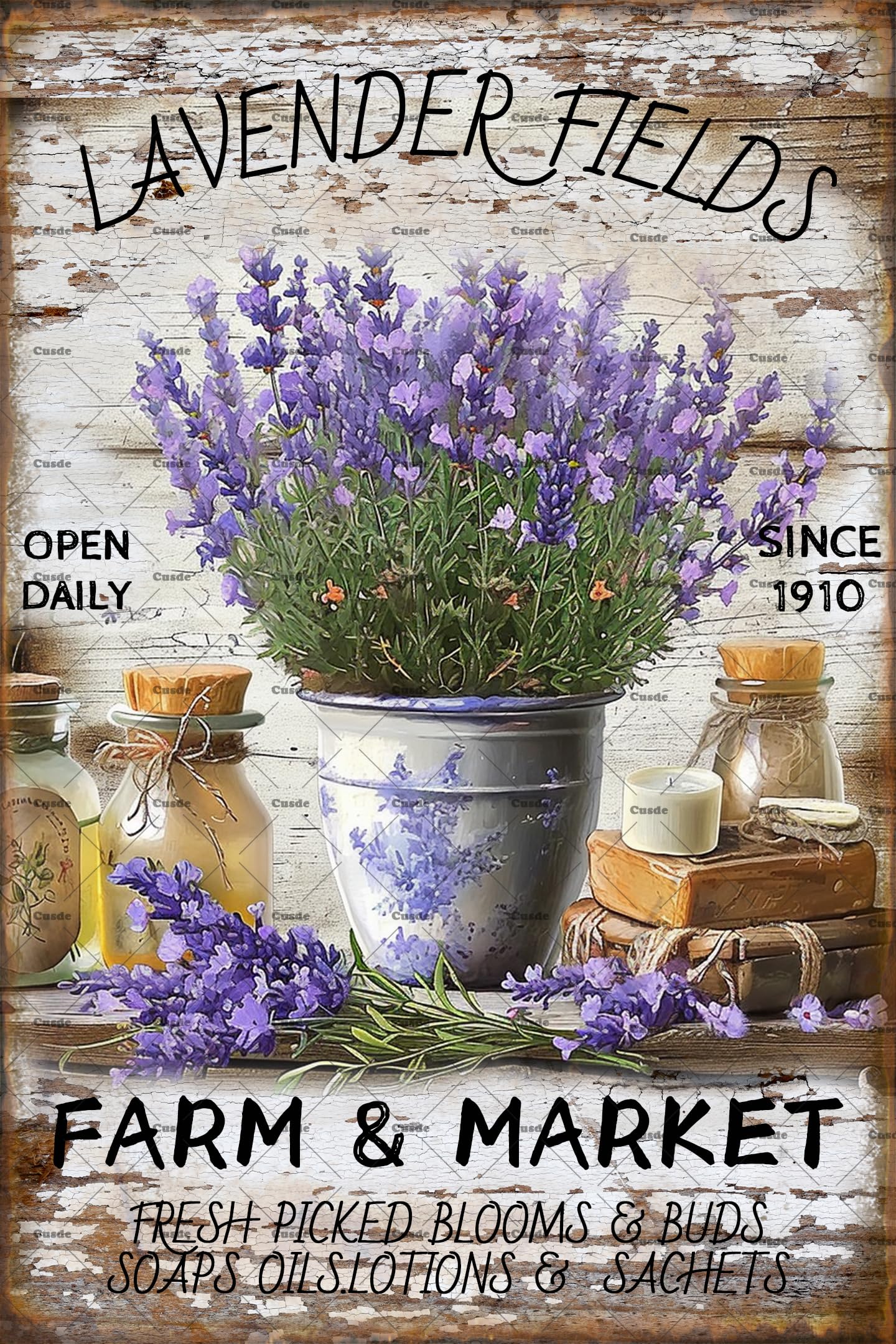 Amazon.com: Cusde Retro Lavender Fields Metal Poster Vintage Garden ...