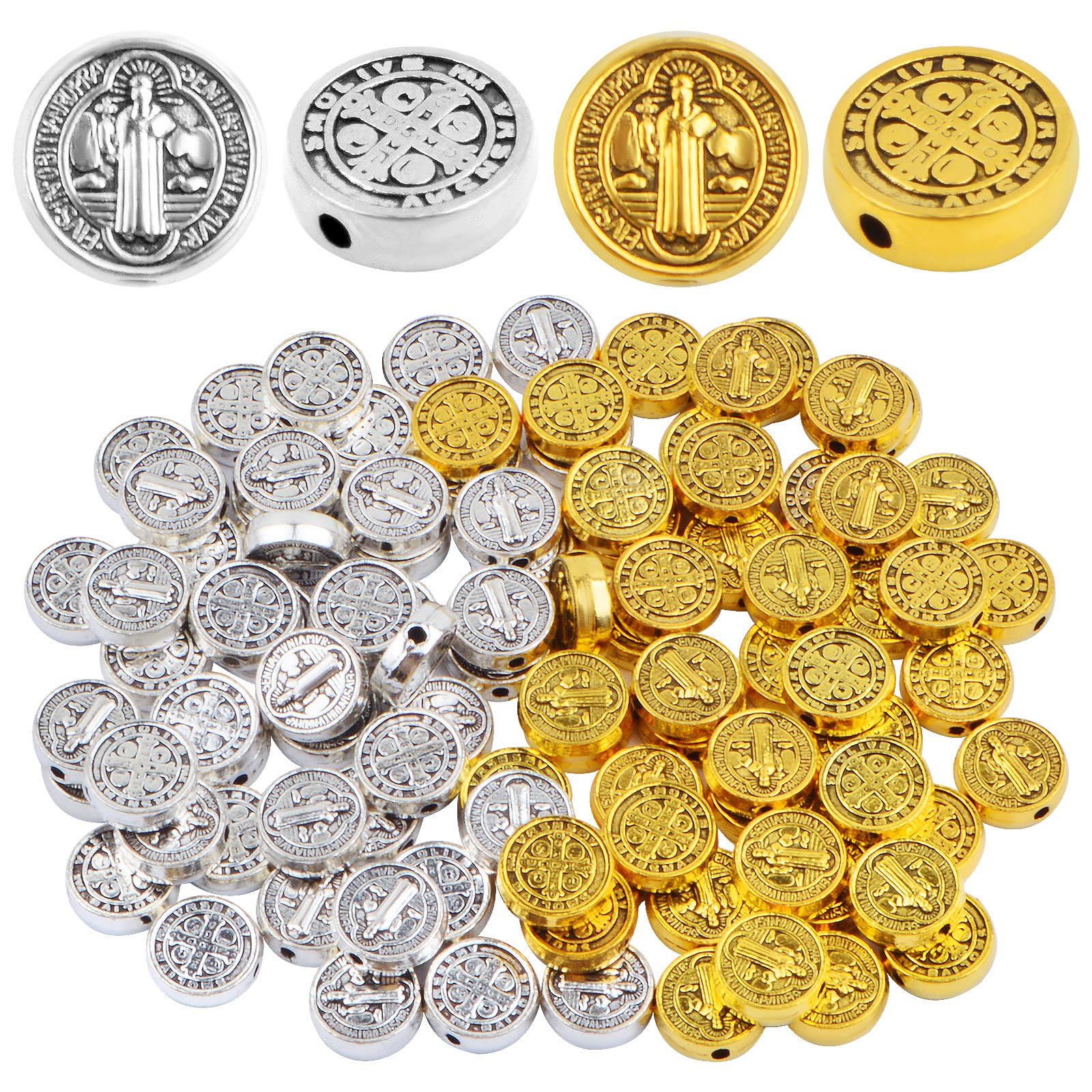 Amazon.com: 100pcs 9.5 mm Round Double-Sided Jesus Cross Spacer Beads ...