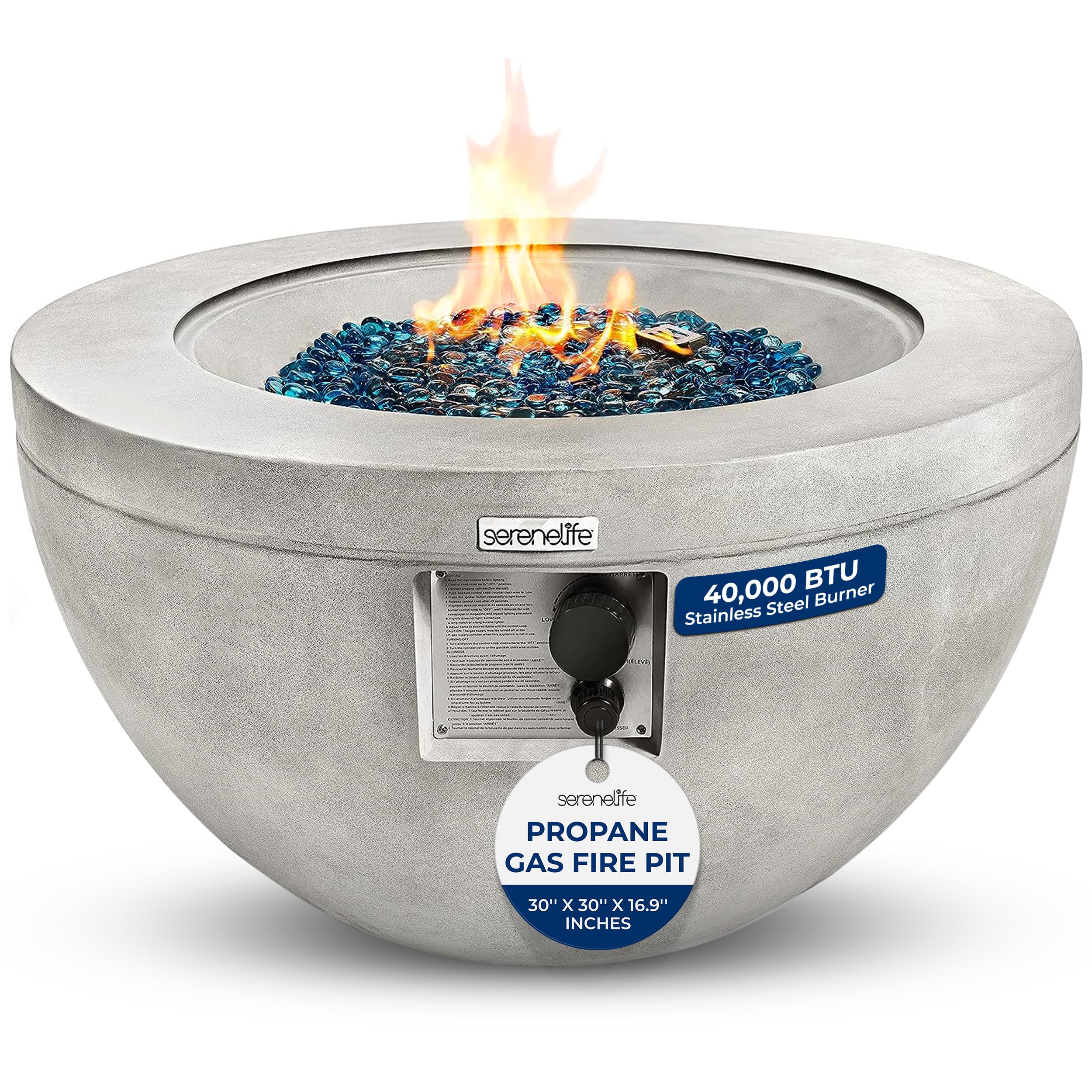 Amazon.com : SereneLife 40,000 BTU Propane Fire Pit Table, Round Gas ...