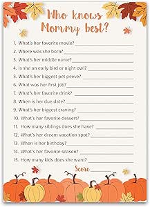Amazon.com: PUMPKINS Baby Shower Games - Who Knows Mommy Best - Pack of ...