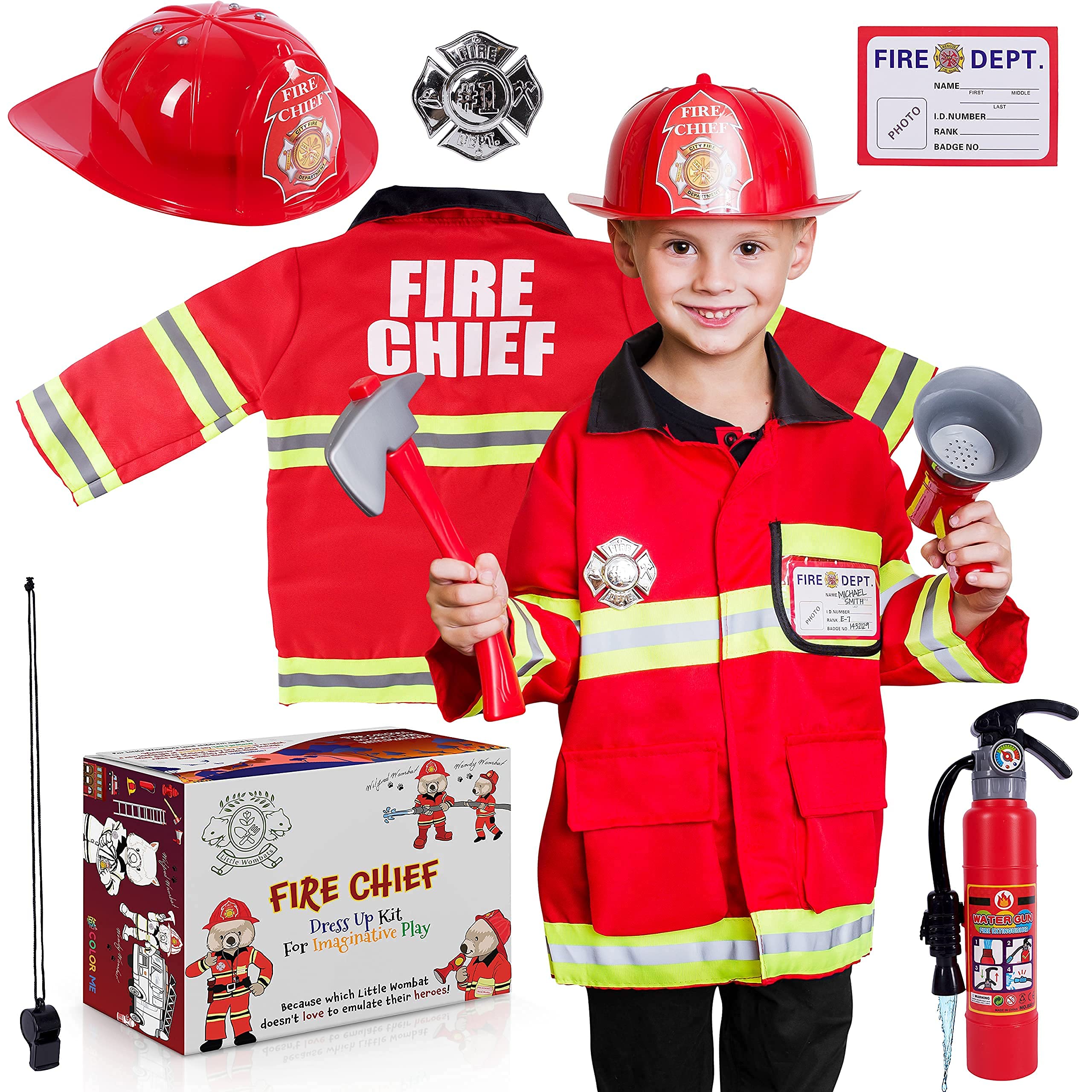 Amazon.com: Little Wombats Fireman Costume for Kids, (10 pcs) with ...