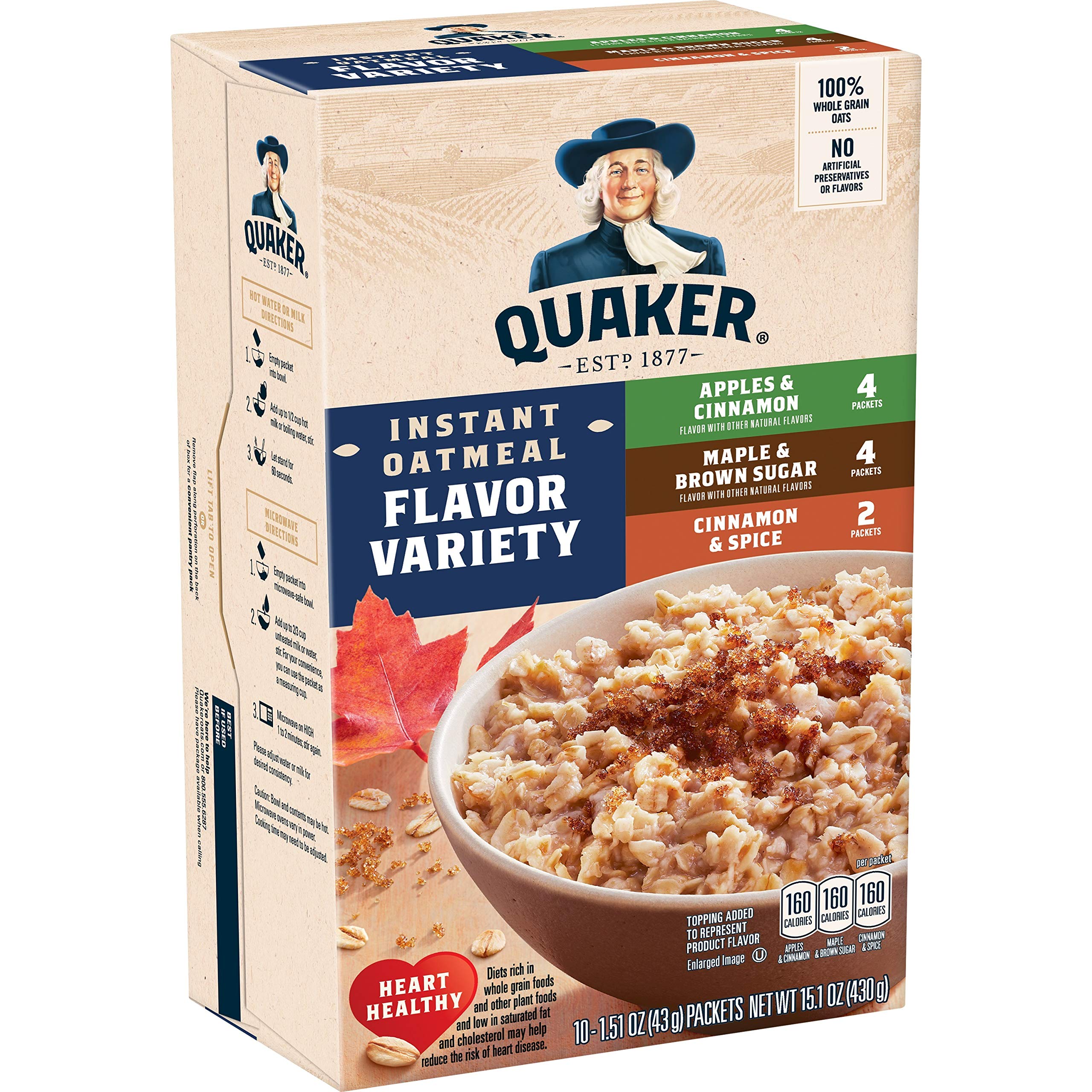 Buy Quaker Oats Instant Oatmeal Flavor Variety Pack, 10 Count, 15.1 oz ...