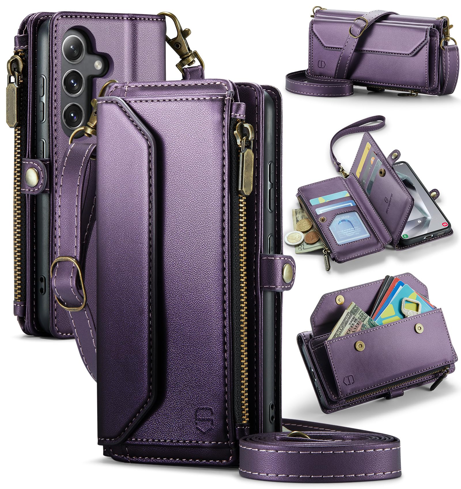 Amazon.com: Strapurs Crossbody Wallet Case Compatible with Samsung Galaxy S24 5G RFID Blocking ...