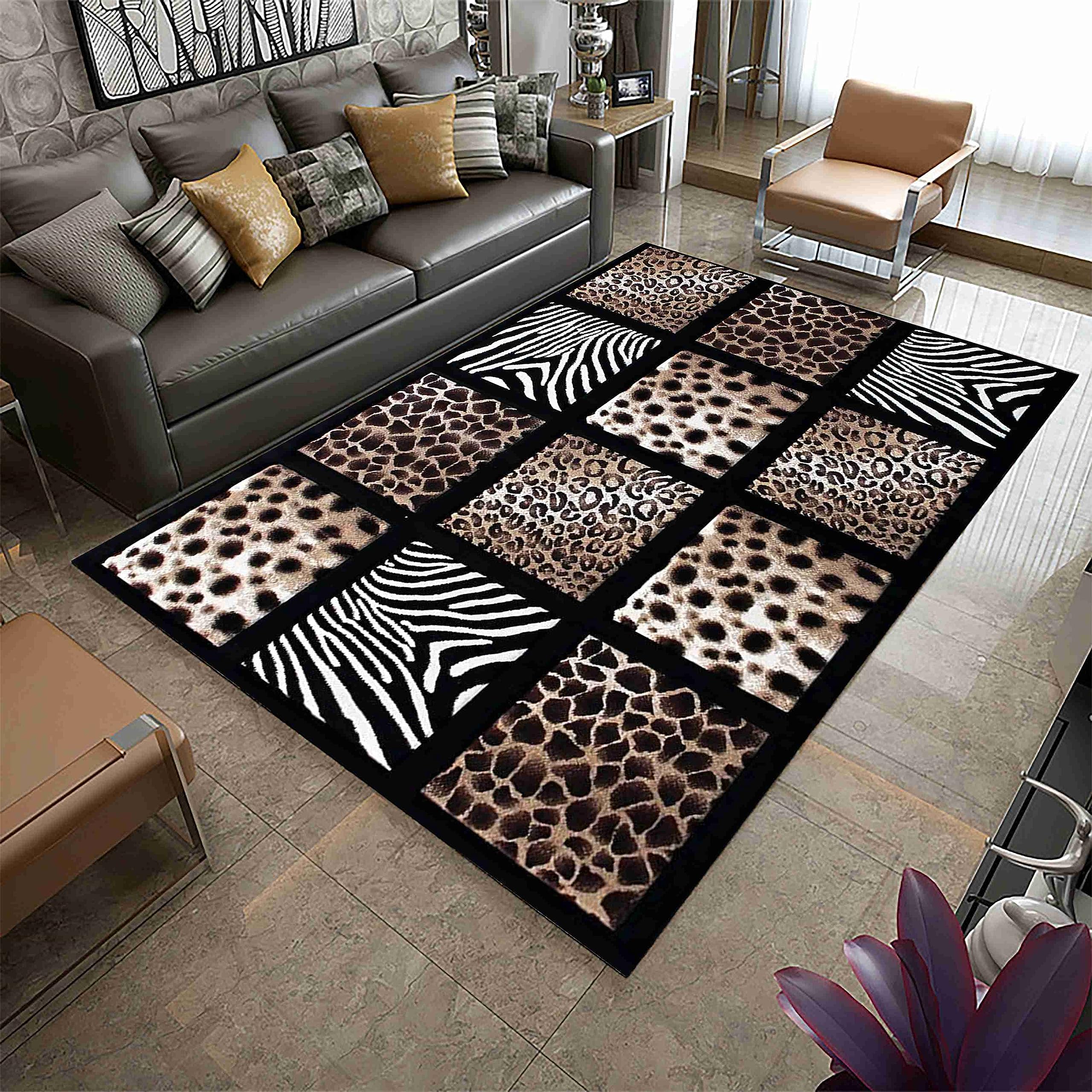 Amazon.com: Brown Leopard Print Area Rug，2x3ft, Black White Zebra Print ...